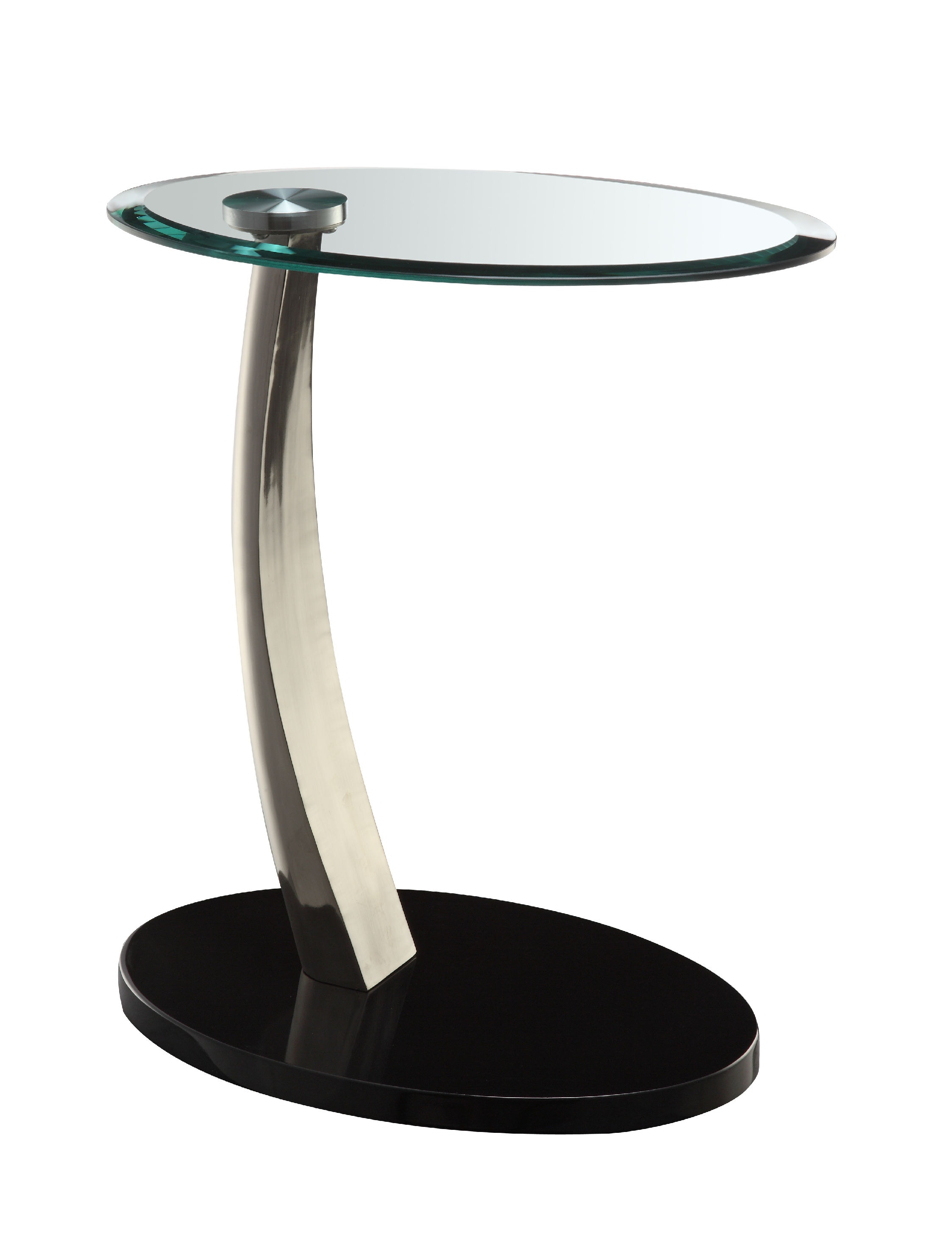 Powell Furniture Living Room Brushed Chrome Black Poly And Glass Oval Chairside Table 317 892