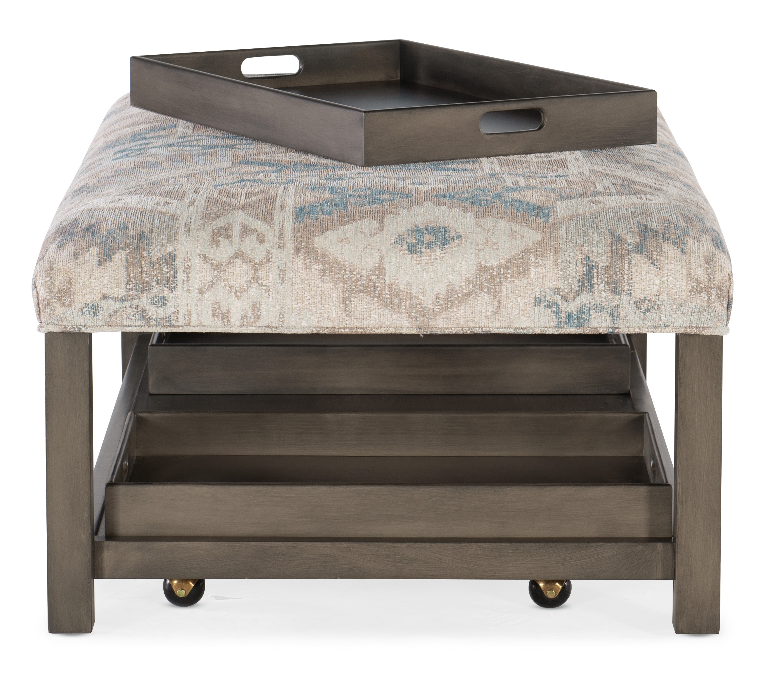 Rectangular ottoman with tray store