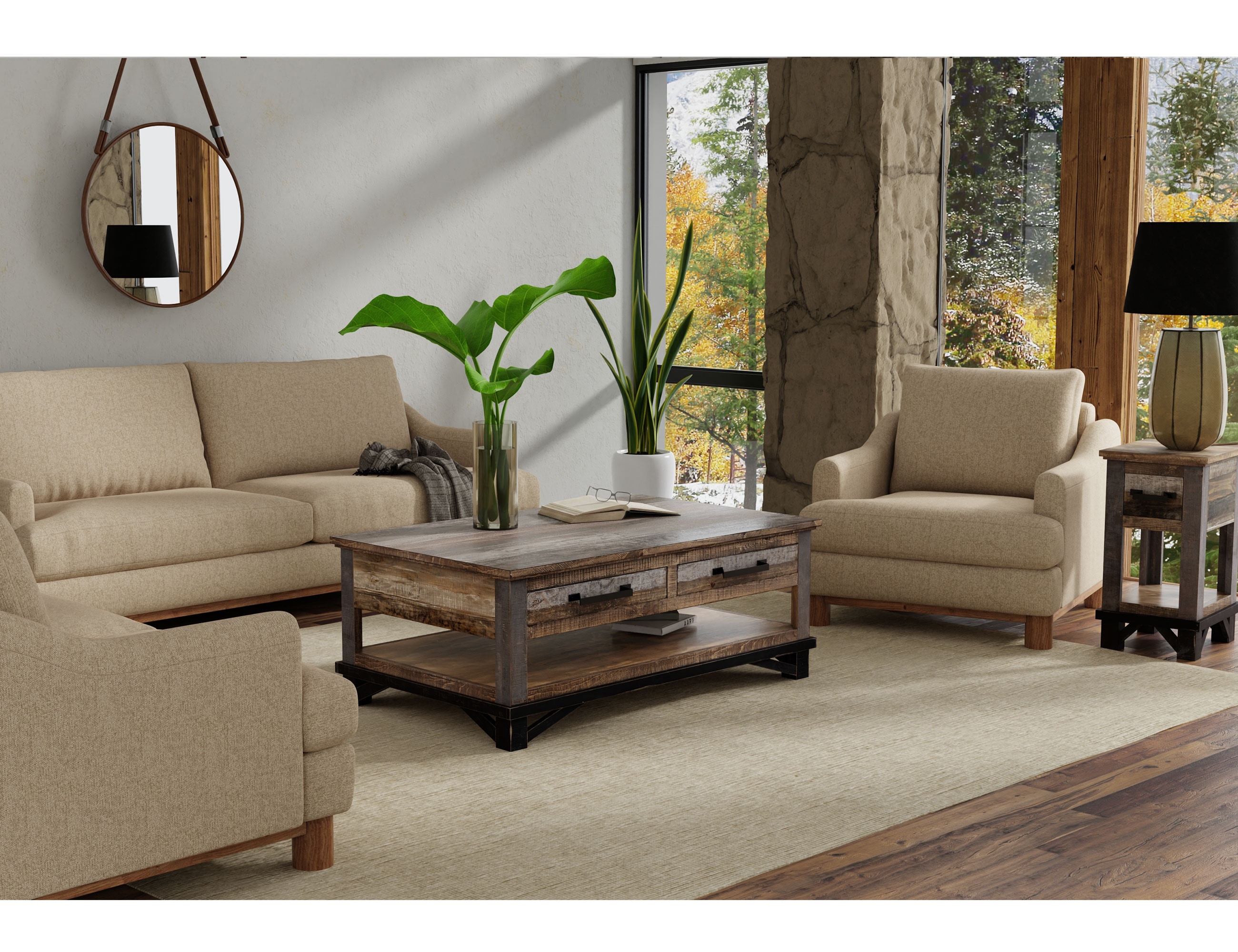 International Furniture Direct Living Room Wooden Frame and Base, Sofa ...