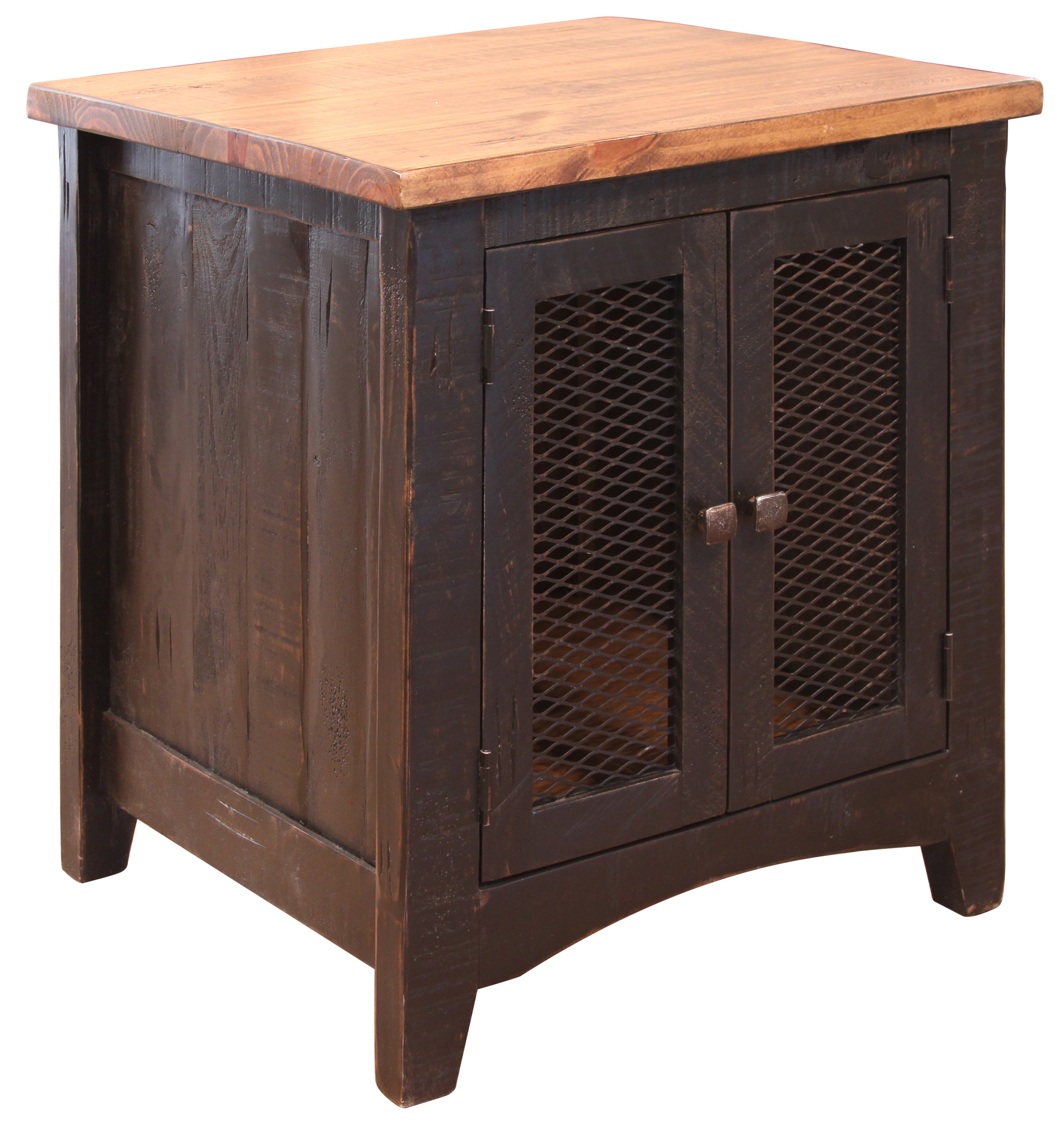 International Furniture Direct Living Room 2 Metal Mesh Doors End Table ...
