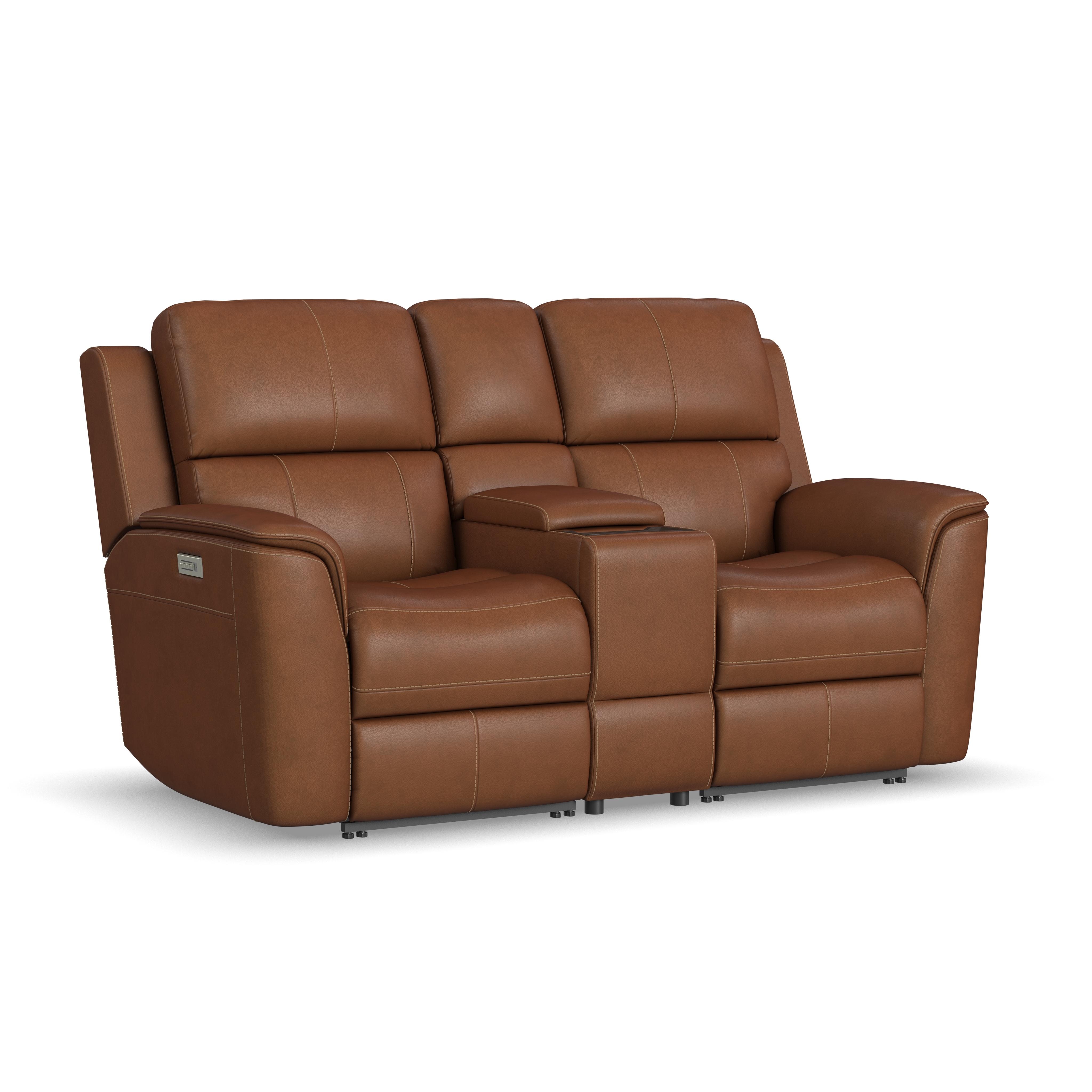 Flexsteel Living Room Power Reclining Loveseat with Console and Power Headrests and Lumbar