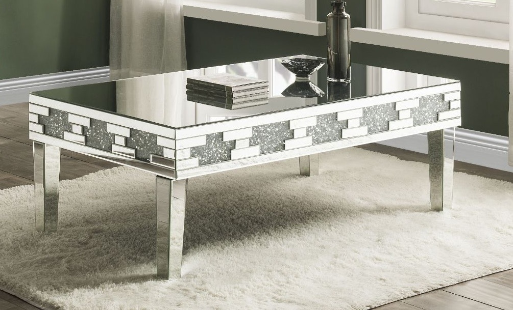 Acme noralie coffee table in mirrored & faux diamonds store
