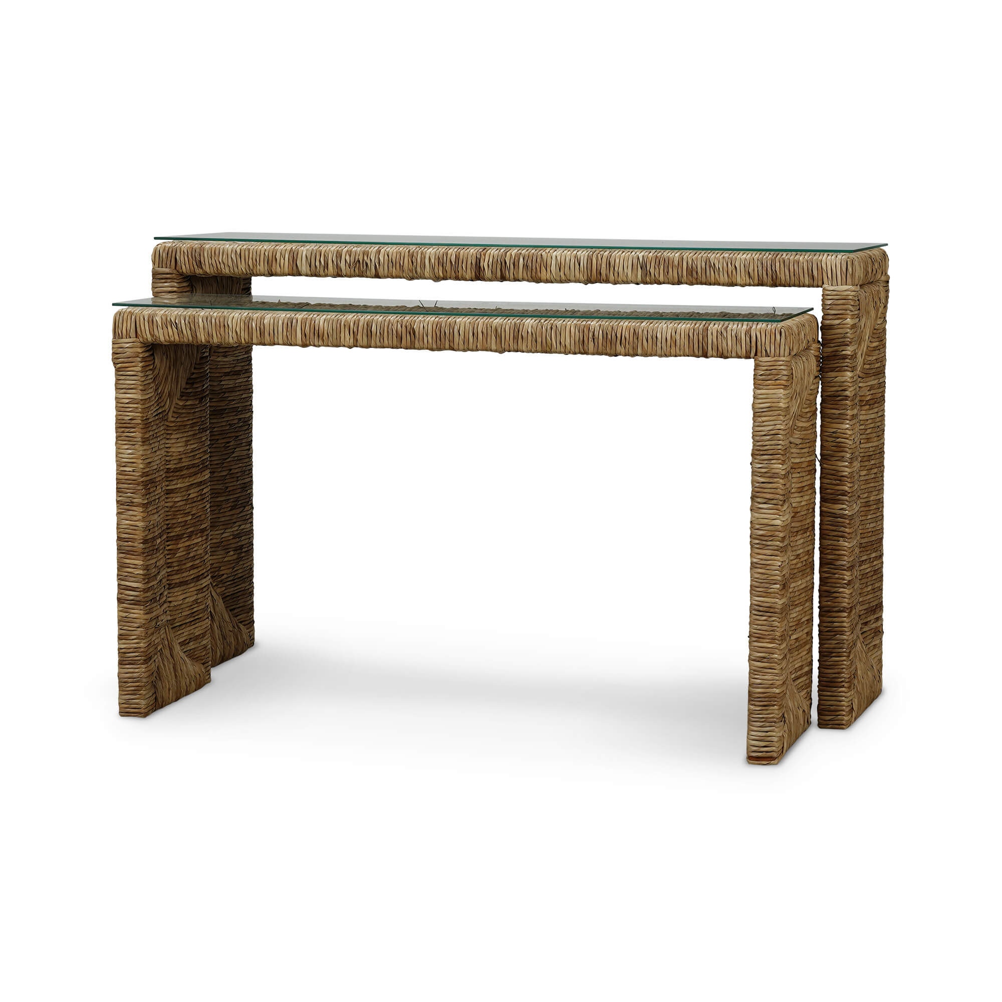 Bramble Living Room Tuscan Rush Nesting Console with Tempered Glass ...