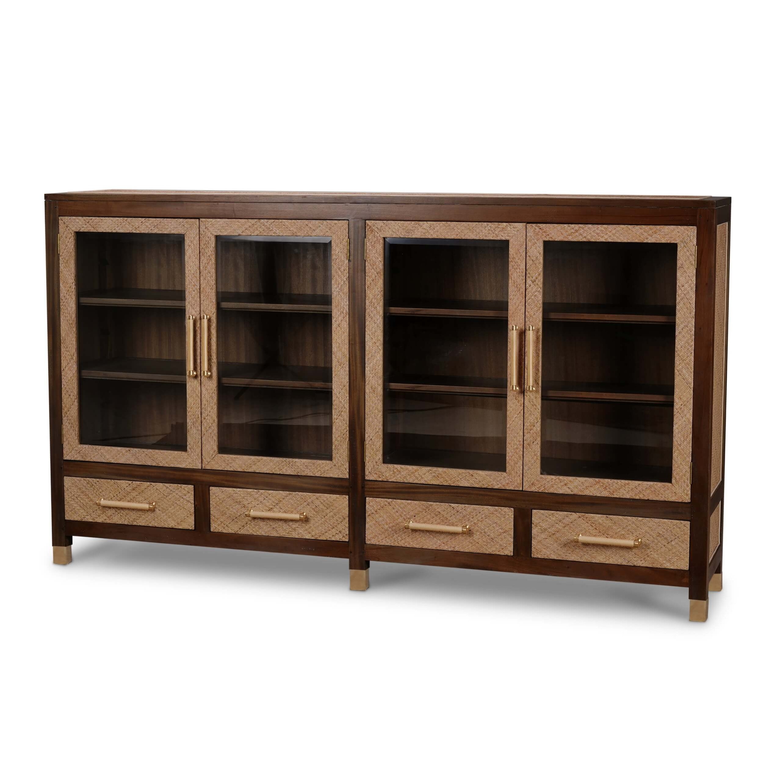 Bramble Casual Dining Kagu 4 Door Low Cabinet with Premium Rattan 28149 ...