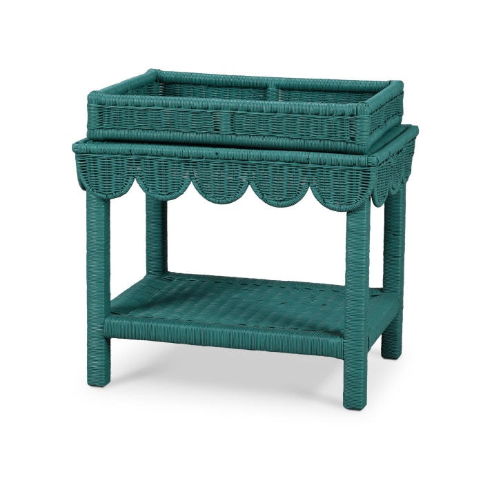 Bramble Living Room Scallop Rattan Side Table with Tray 28288 | Hickory ...