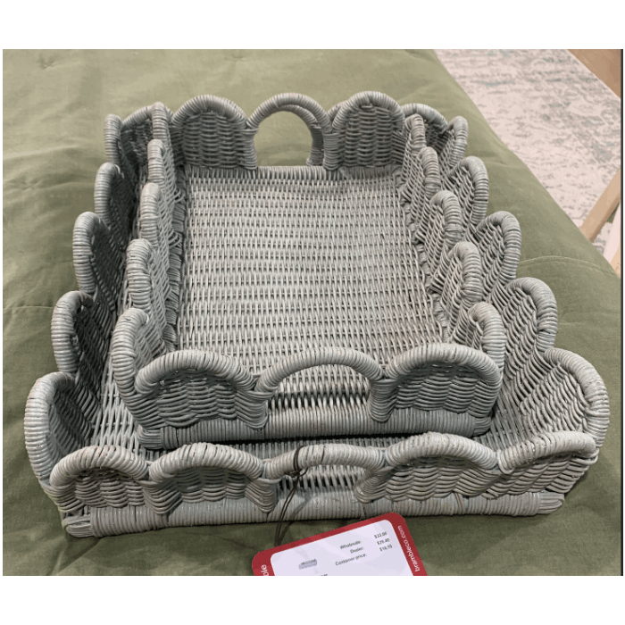 Bramble Home Accents Set of 2 Scalloped Rattan Trays 28367 | Hickory Furniture Mart | Hickory, NC