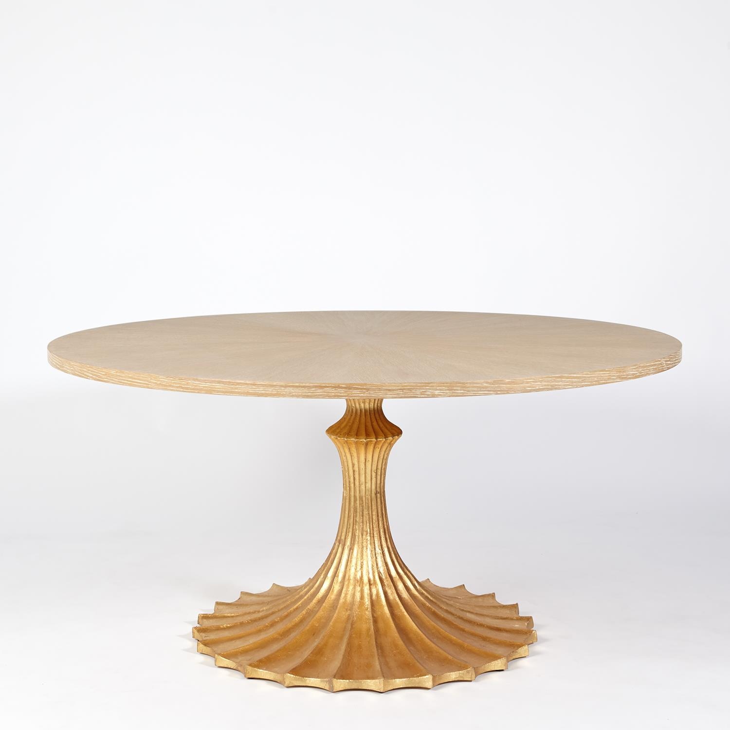 Global Views Casual Dining Flute Table 60 Cerused Oak Top with 34 Gold ...