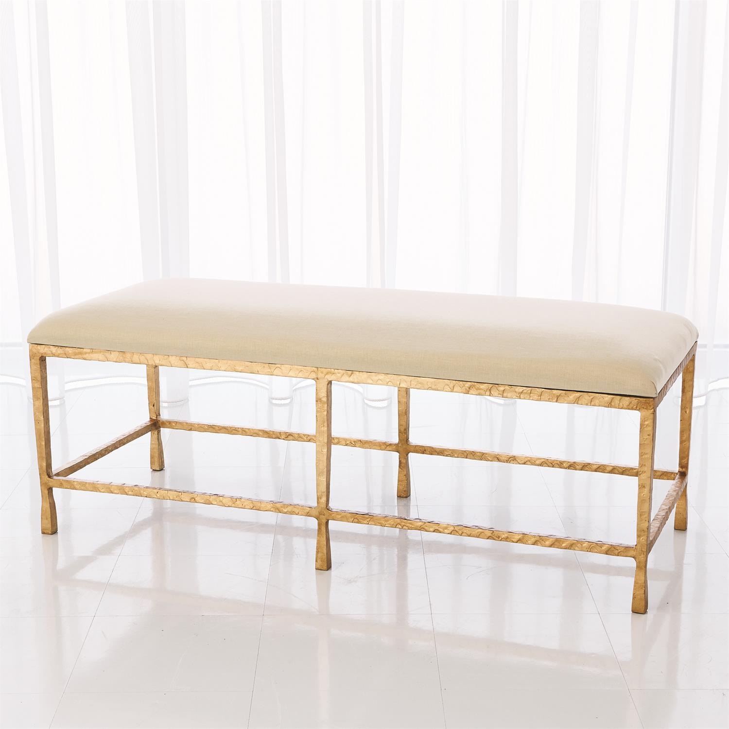Global Views Living Room Quad Pod Bench With Muslin Cushion-Gold Leaf 7 ...