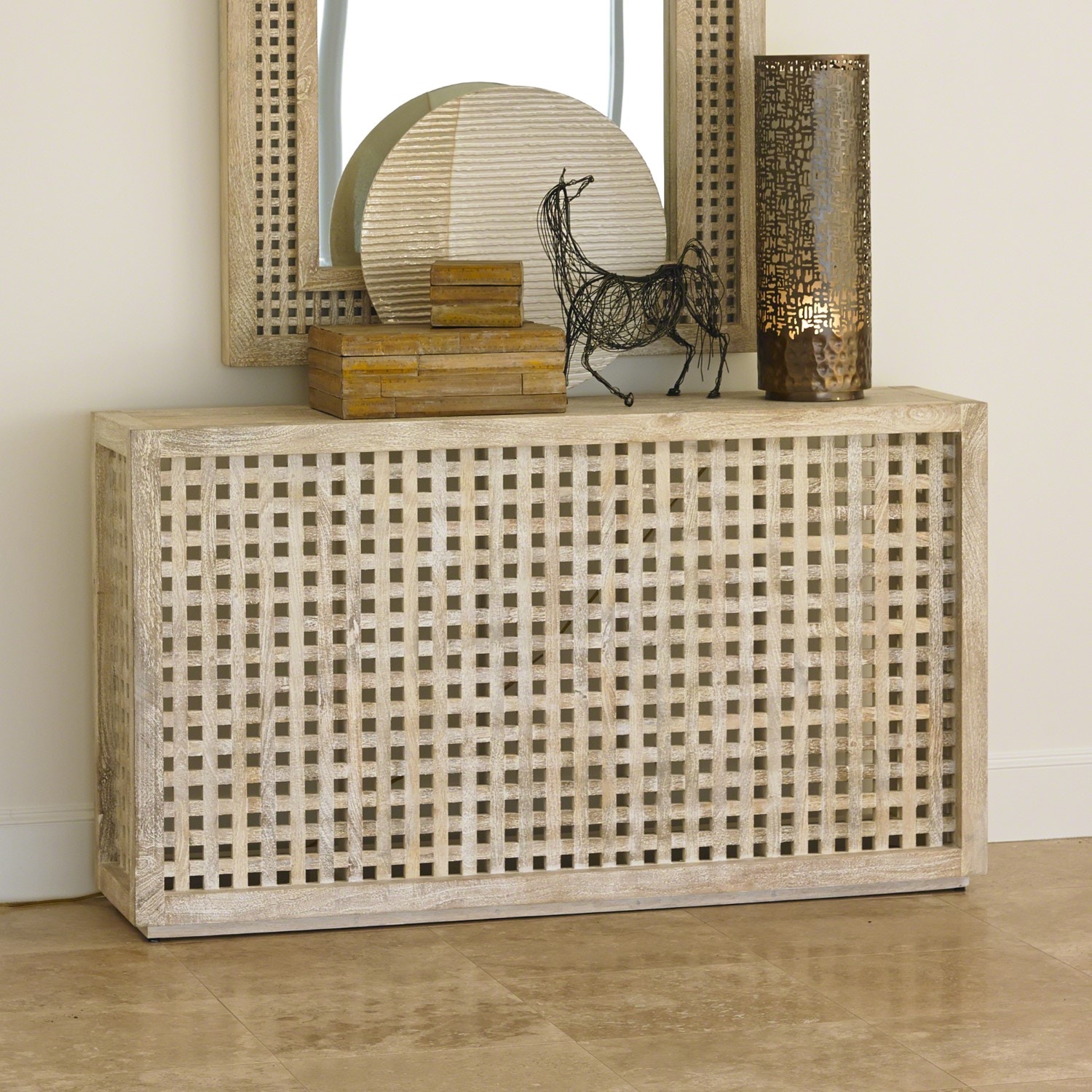Global Views Living Room Driftwood Lattice Console 7.90354 - Grossman ...