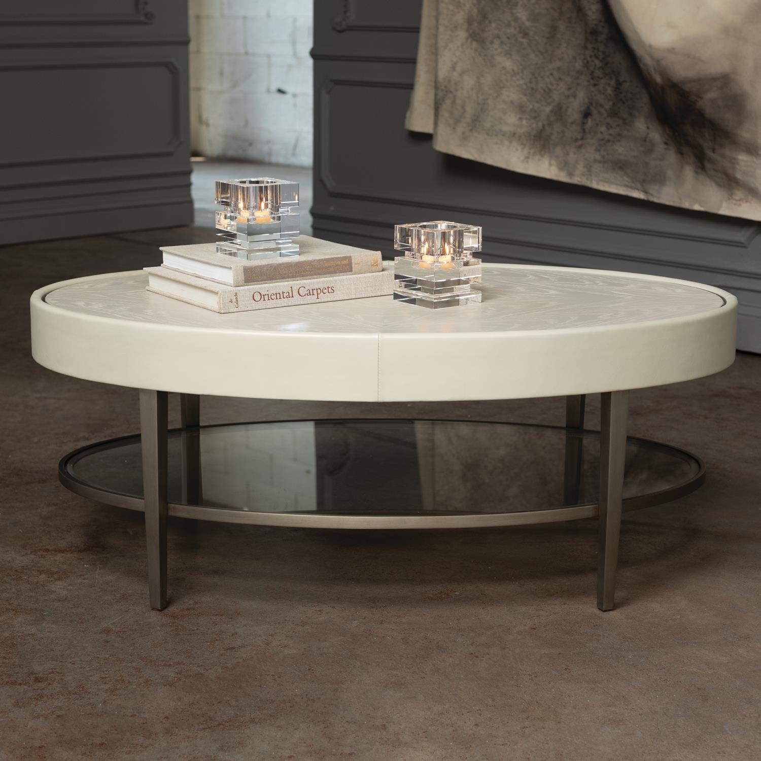 Global Views Living Room Ellipse Cocktail Table-Ivory AG2.20014 - White ...
