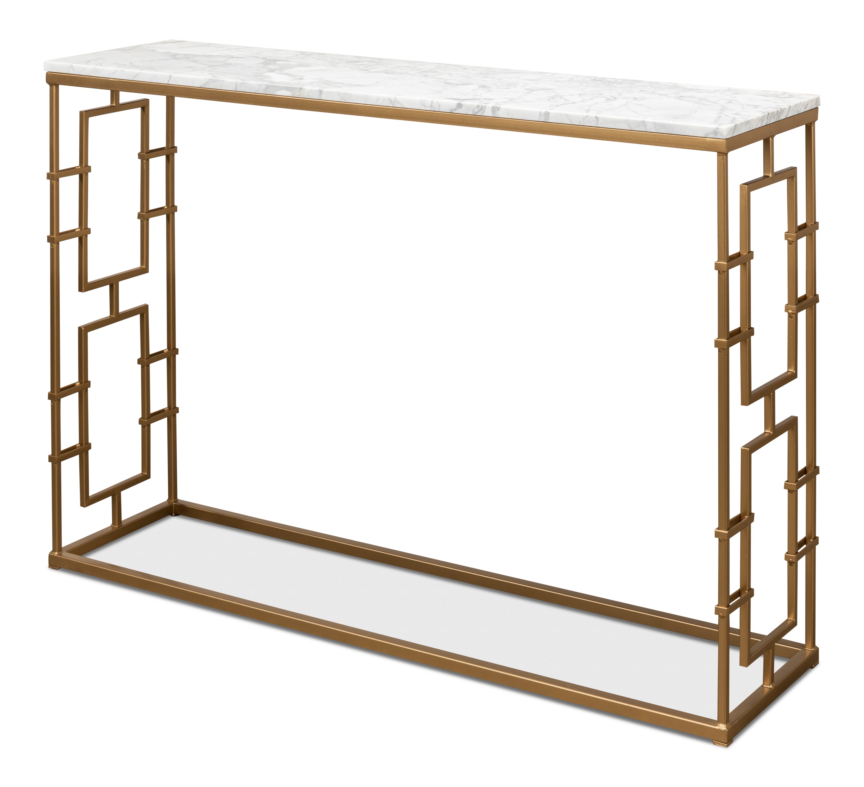 Brass Gate Console Table W/ Wht Marble