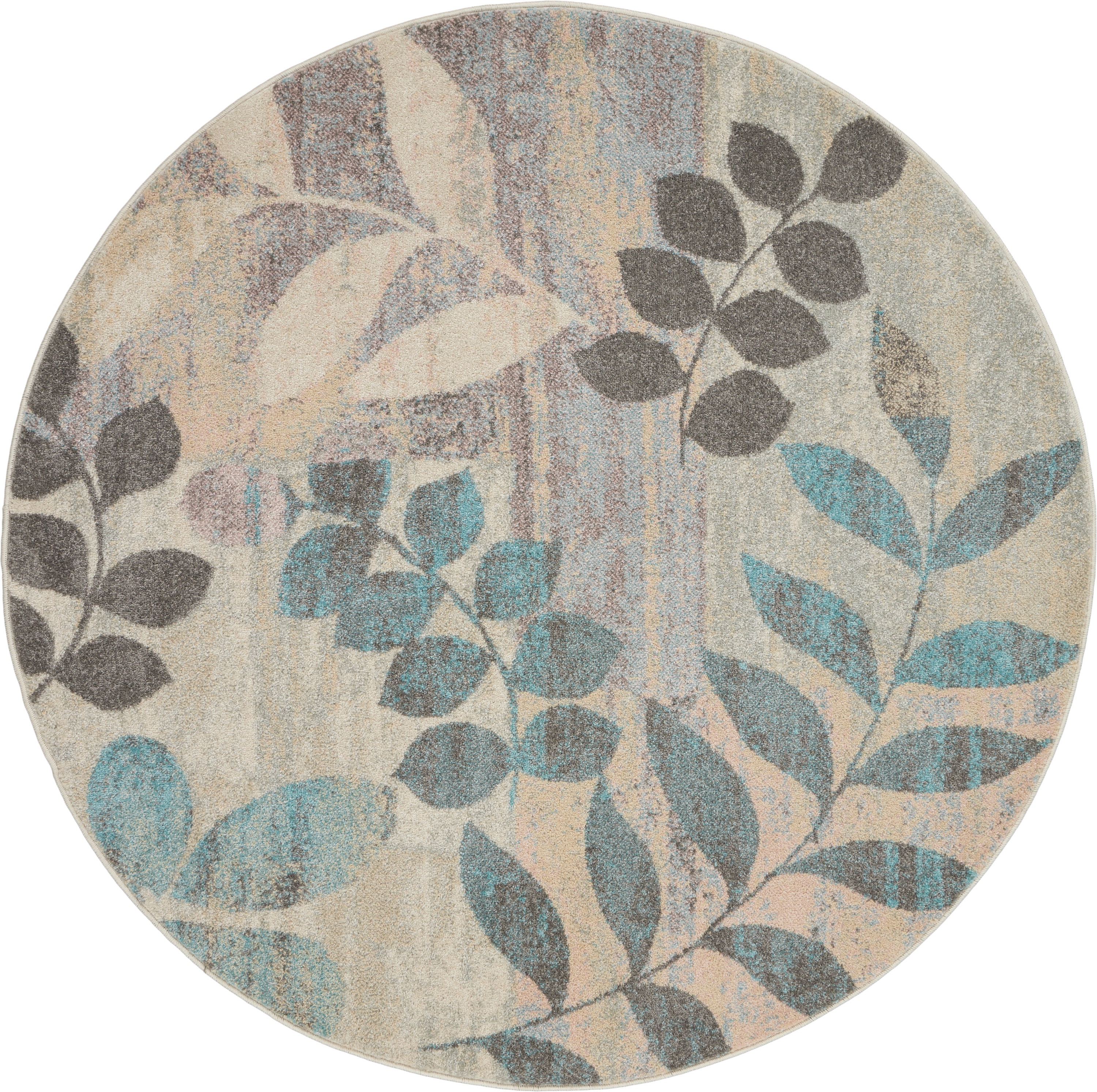 Nourison Home Area Rugs Tranquil 5' Round White and Blue Farmhouse Area ...