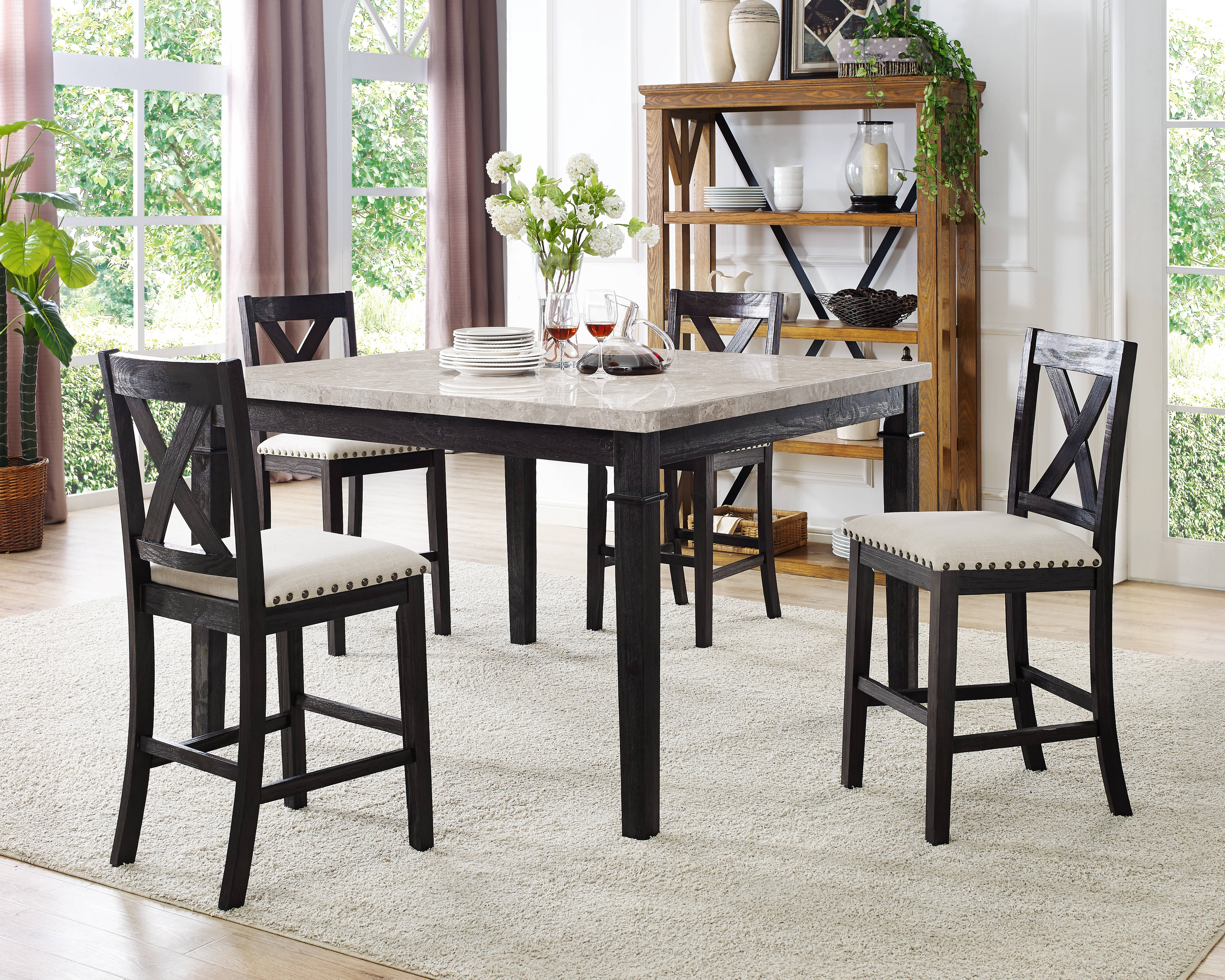 Elements International Dining Room Greystone Marble Counter Set ...