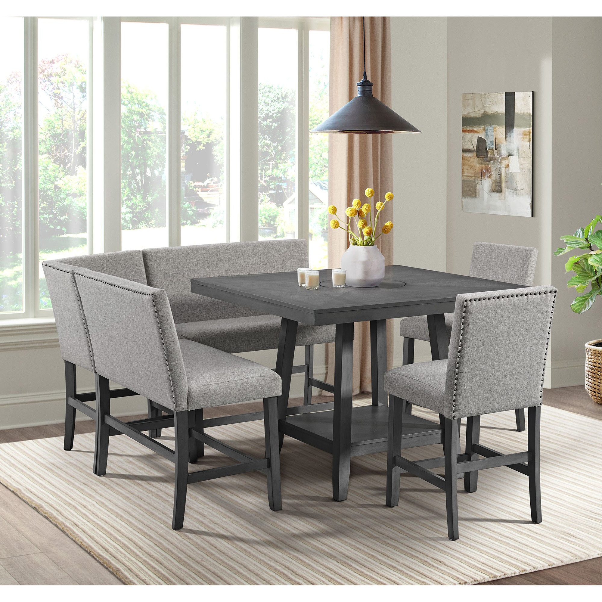 Elements International Casual Dining Seneca Grey Counter Dining Set ...