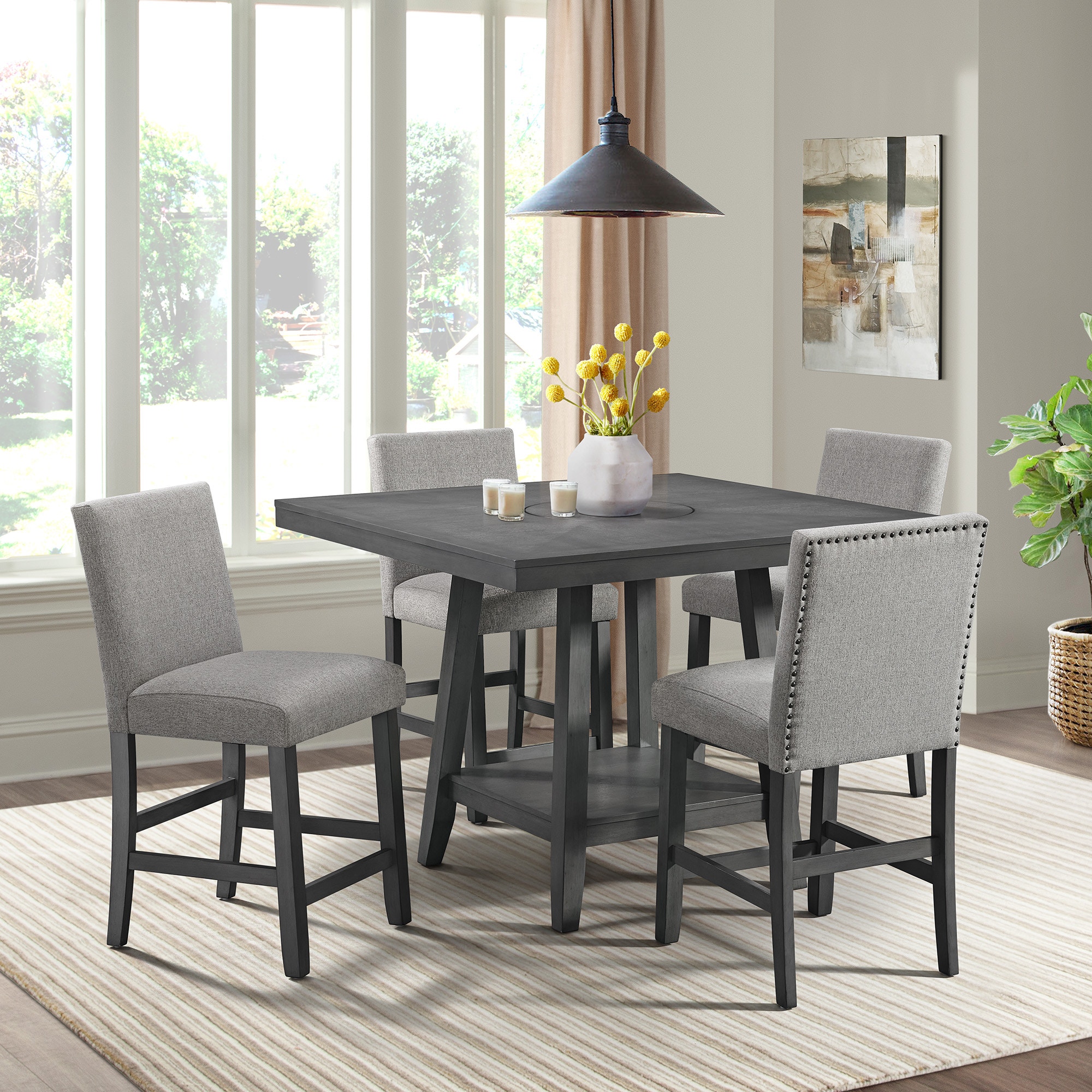 Elements International Casual Dining Seneca Grey Counter Dining Set ...