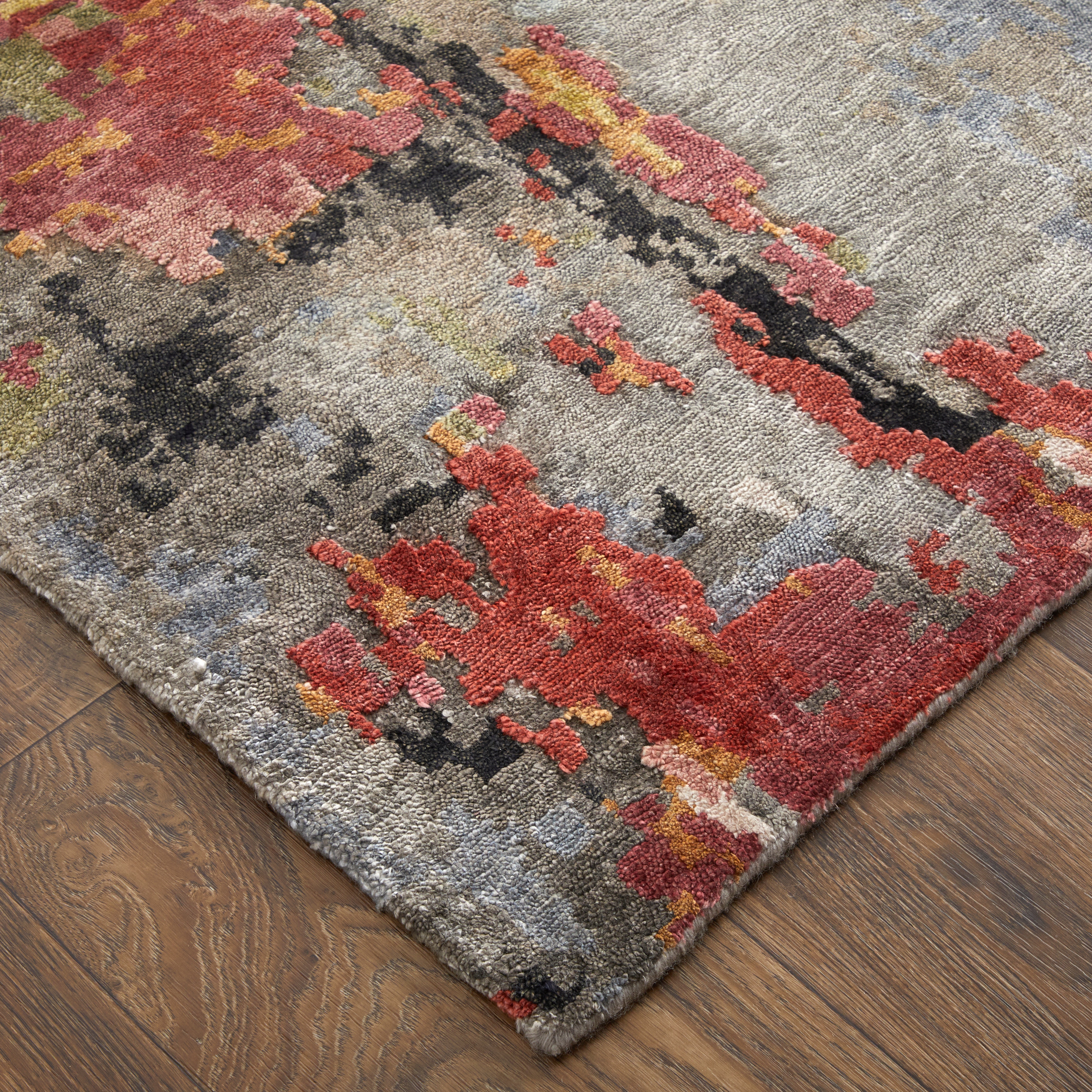 Feizy Area Rugs Dyer Modern Abstract, Gray/Red/Yellow, 8'-6" x 11'-6 ...
