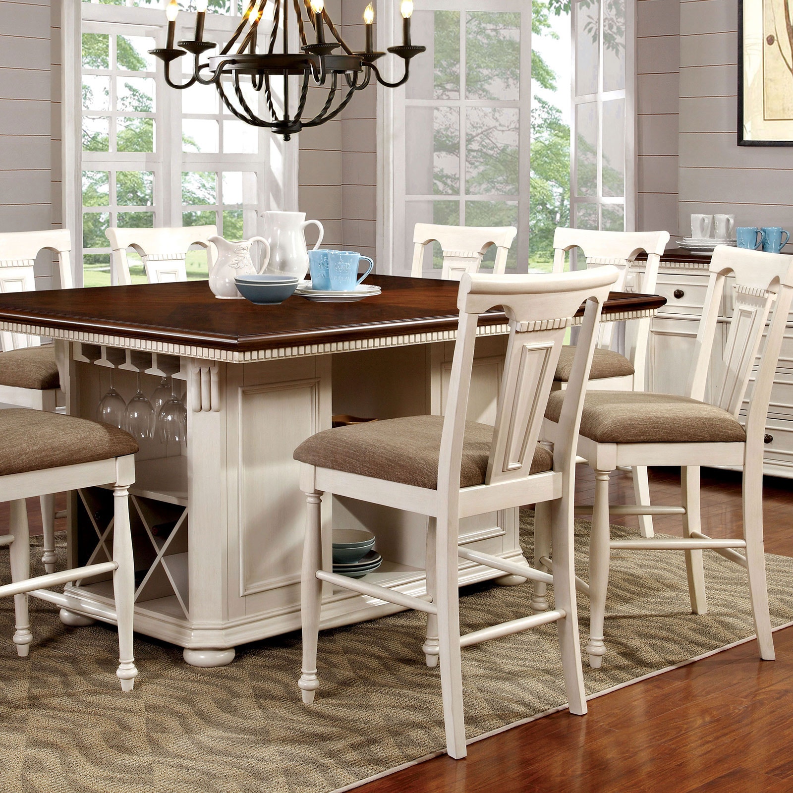 Furniture of America Casual Dining Counter Height. Table Cherry and White CM3199WC PT TABLE