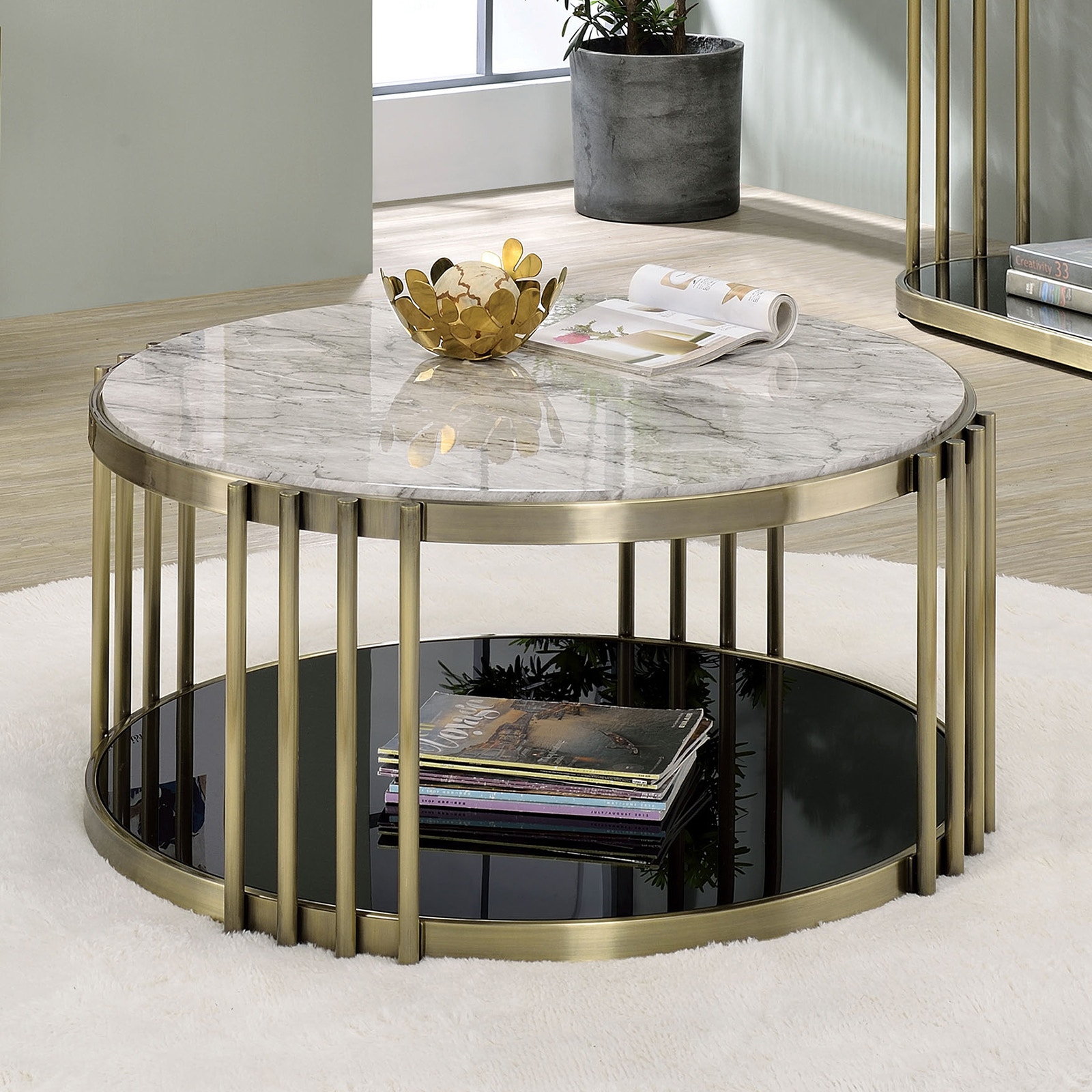 Furniture of America Living Room Coffee Table Antique Brass Black CM4558C Anna s Home