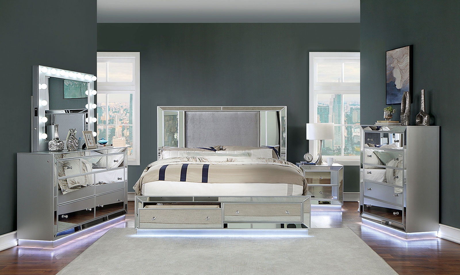 Glass bedroom furniture set store