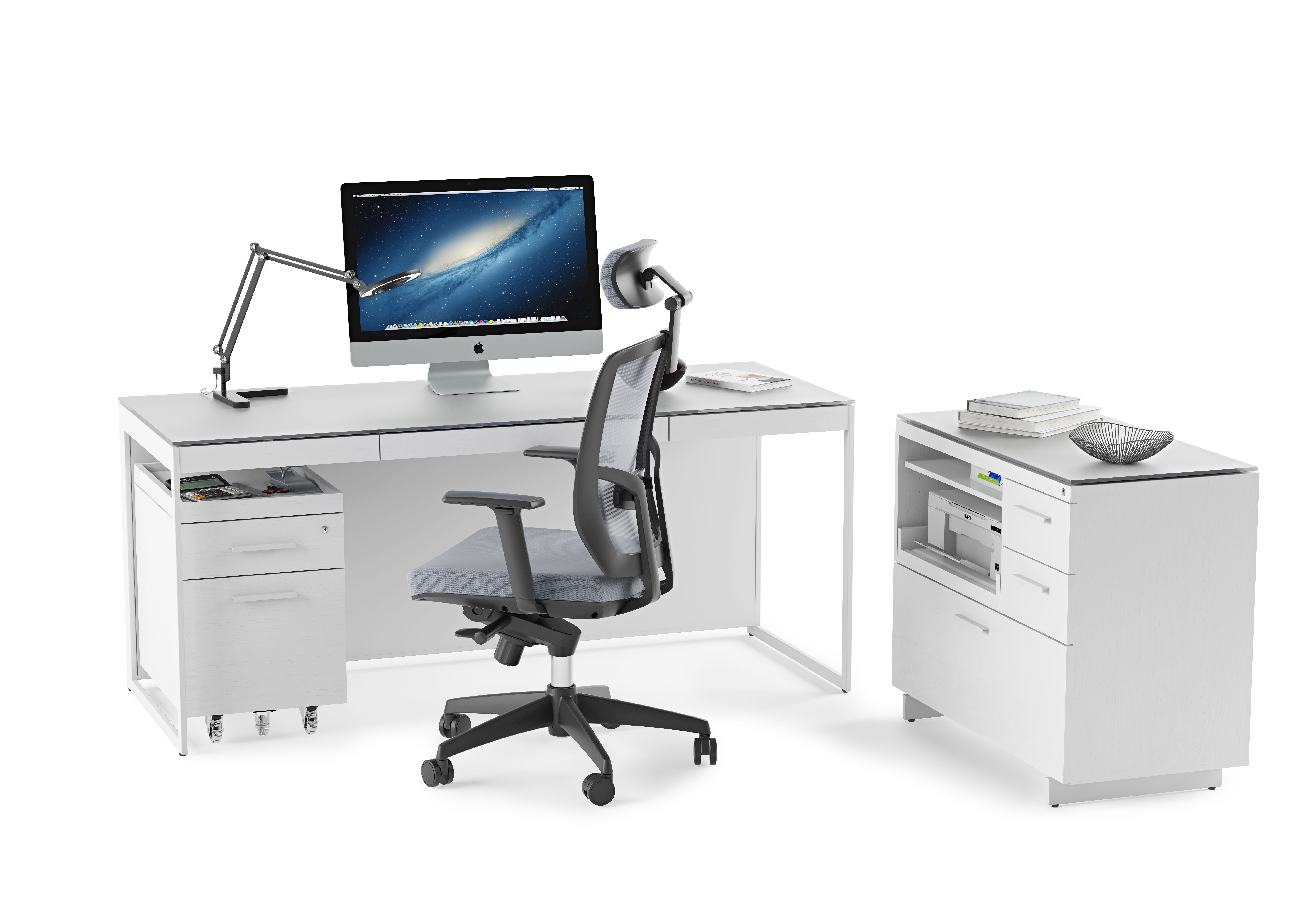 BDI Centro Centro 6401 Modern White Home Office Desk 6401 SW/GRY ...