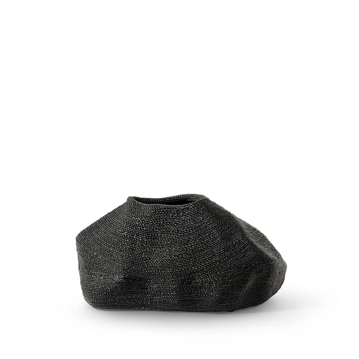 Hand-woven lampakanay rope wrapped over a metal frame in a matte black ...