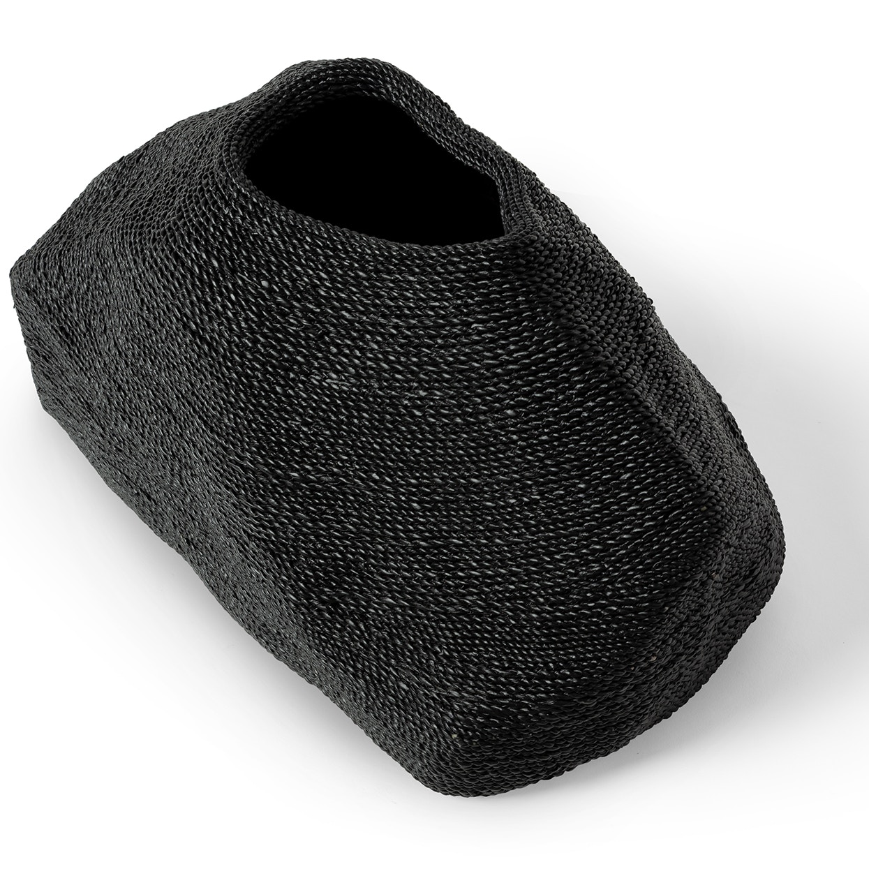 Hand-woven lampakanay rope wrapped over a metal frame in a matte black ...