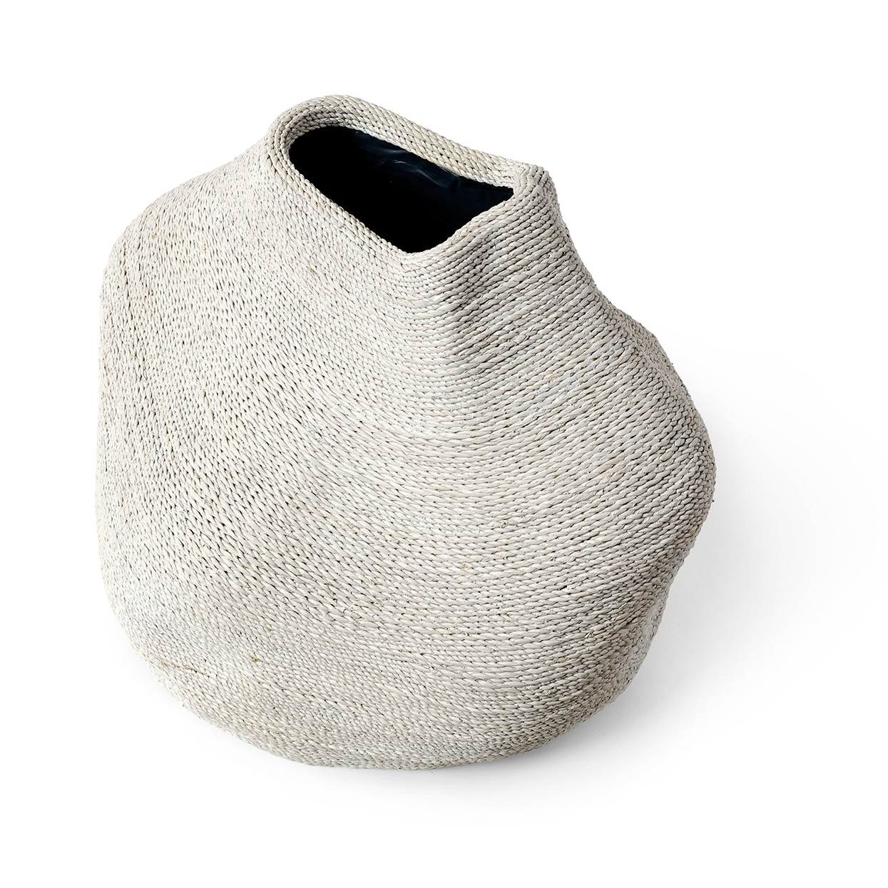 Hand-woven lampakanay rope wrapped over a metal frame in a white-wash ...