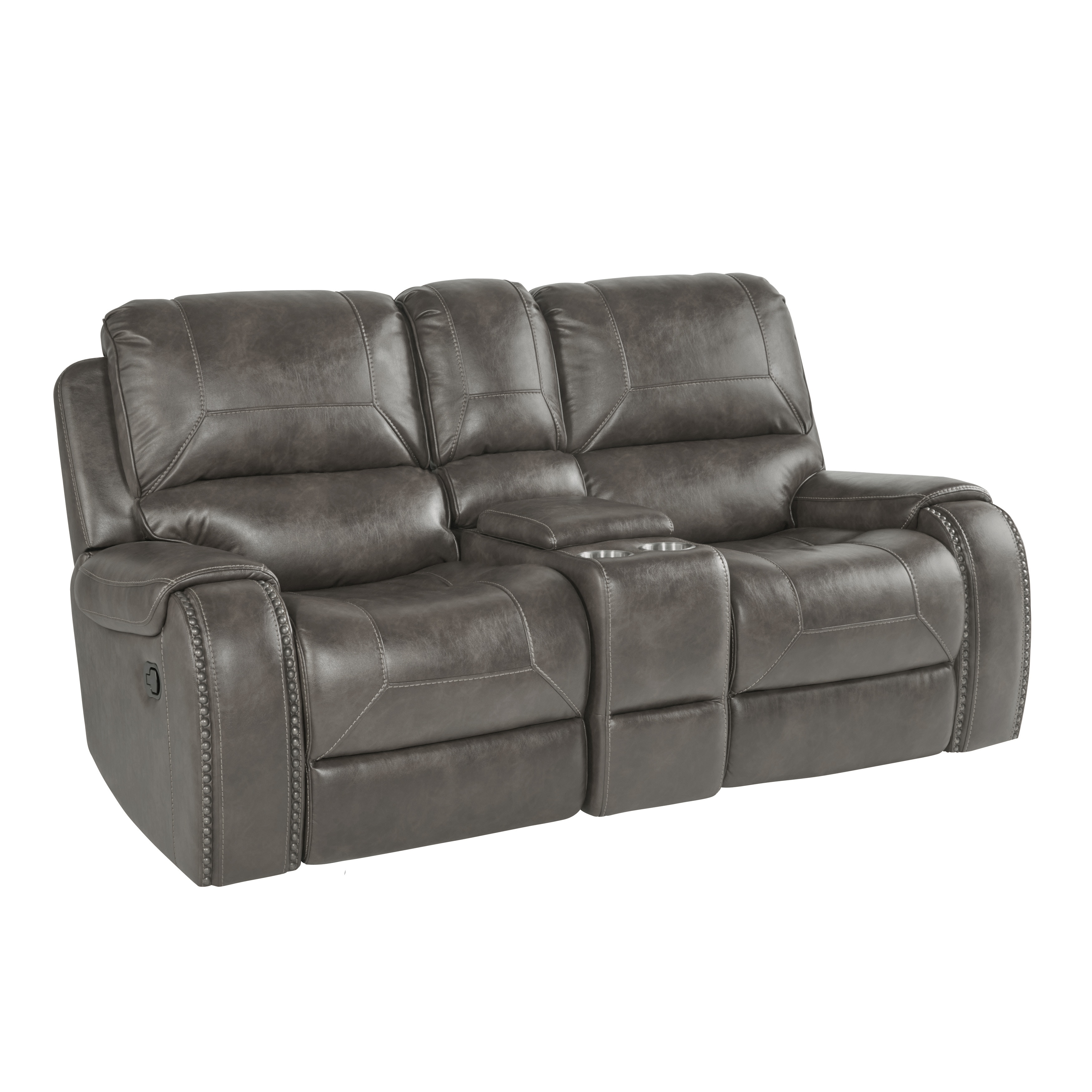 PRI Living Room Traditional Gliding Loveseat Recliner with Console in Oxford Steel A498V 302 677