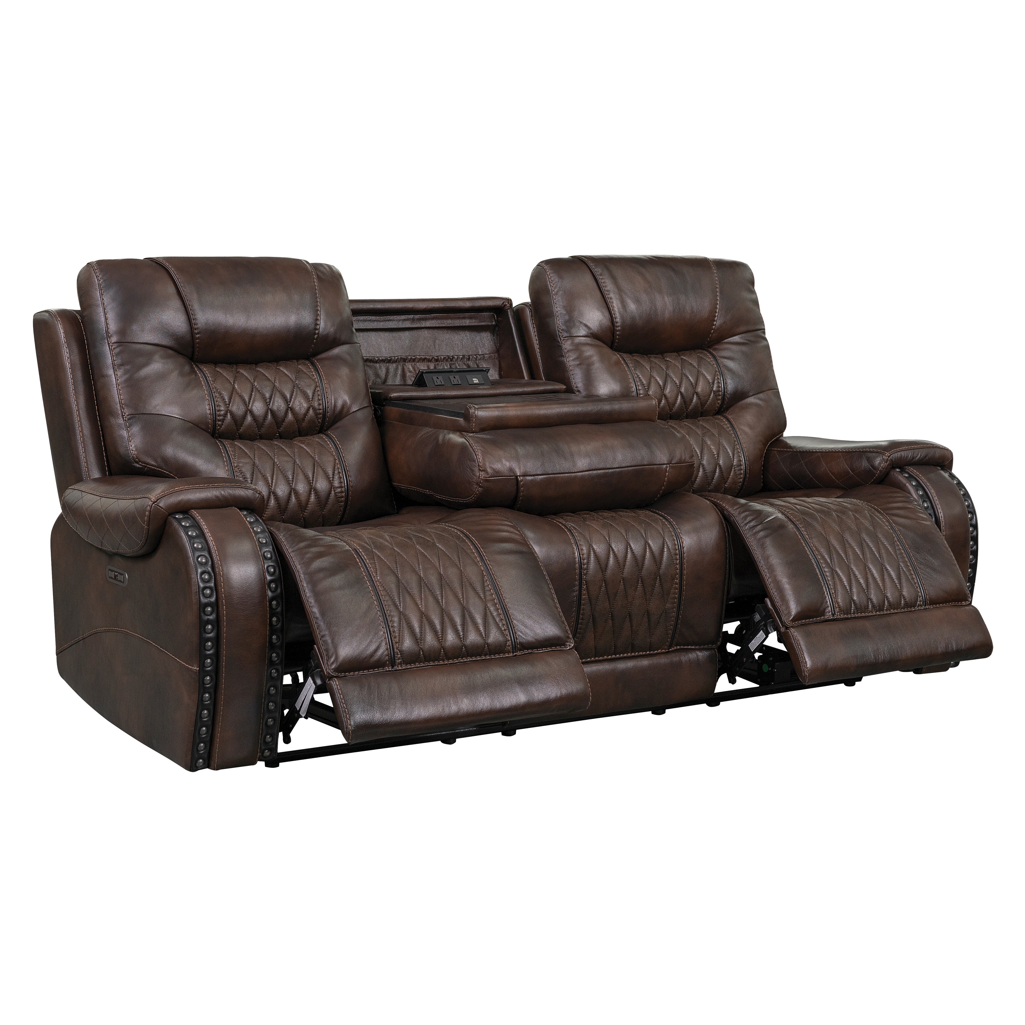 PRI Living Room Leather and Fabric Power Sofa with Power Headrest ...