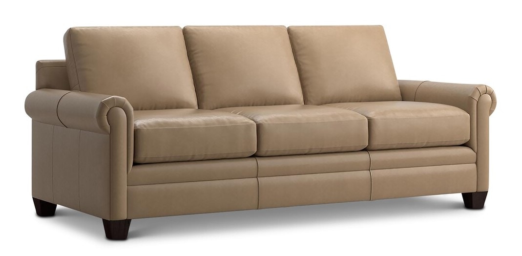 Bassett Living Room Leather Panel Arm Sofa 3887 72L D Noblin Furniture Pearl and Jackson MS