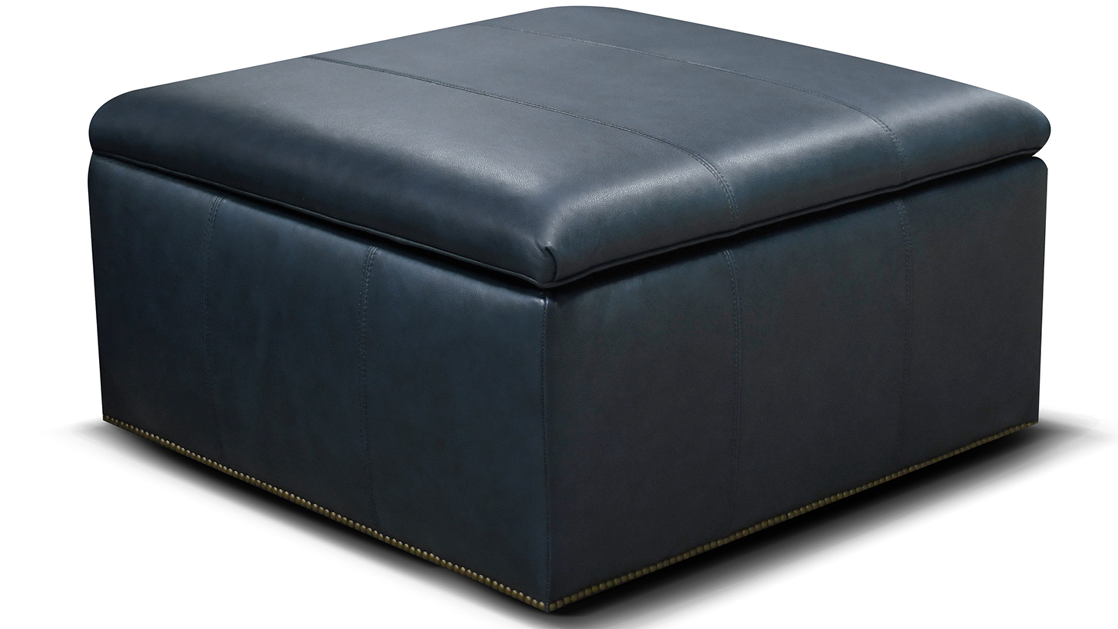 Blue leather ottoman with storage store