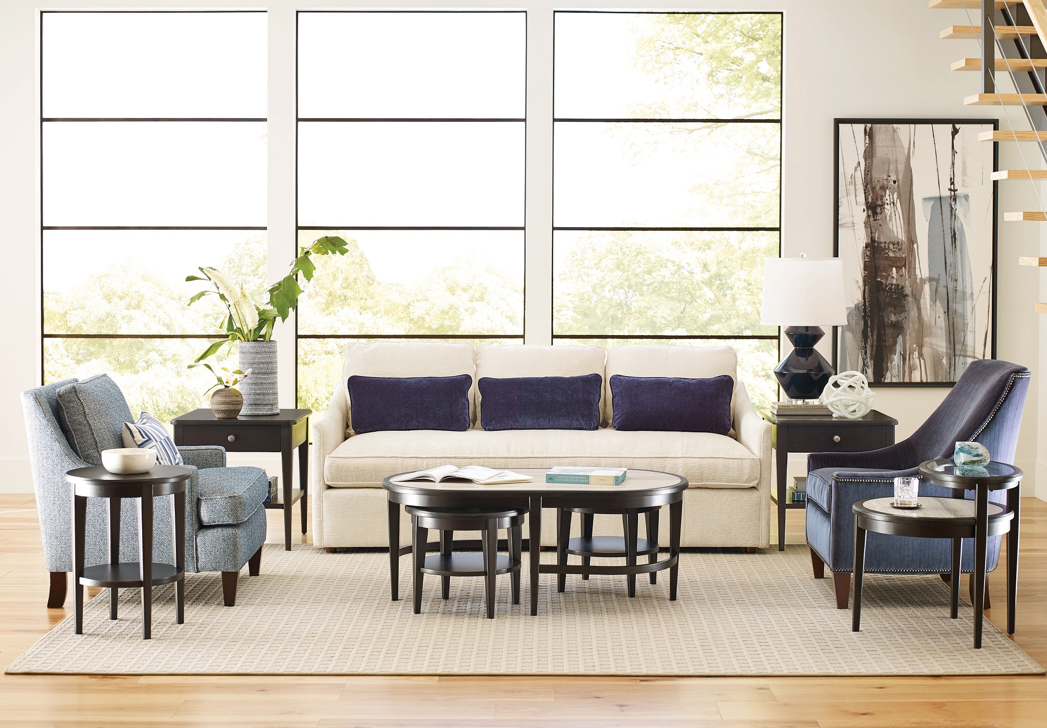 American Drew Living Room Showcase Oval Nesting Coffee Table 350-911 - Woodbridge Interiors - AZ