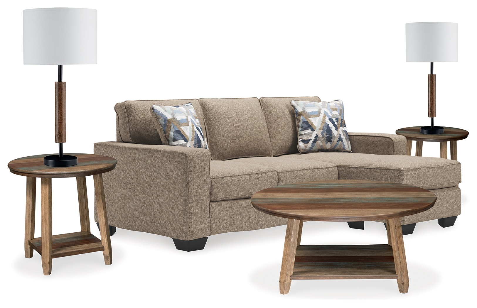 Ashley Greaves Greaves Sofa Chaise, 3-Piece Occasional Table Set and ...