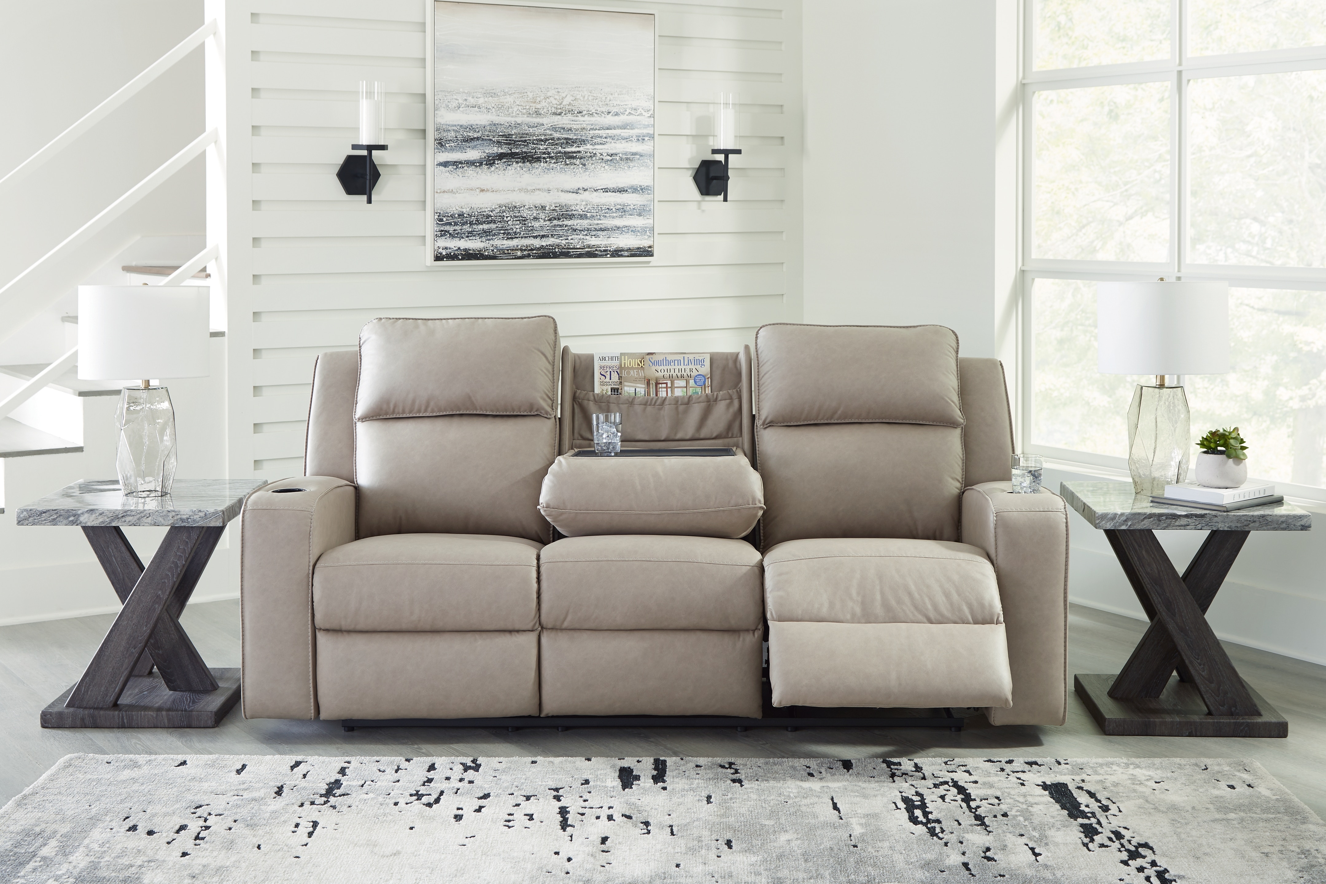 Ashley Lavenhorne Lavenhorne Reclining Sofa with Drop Down Table ...