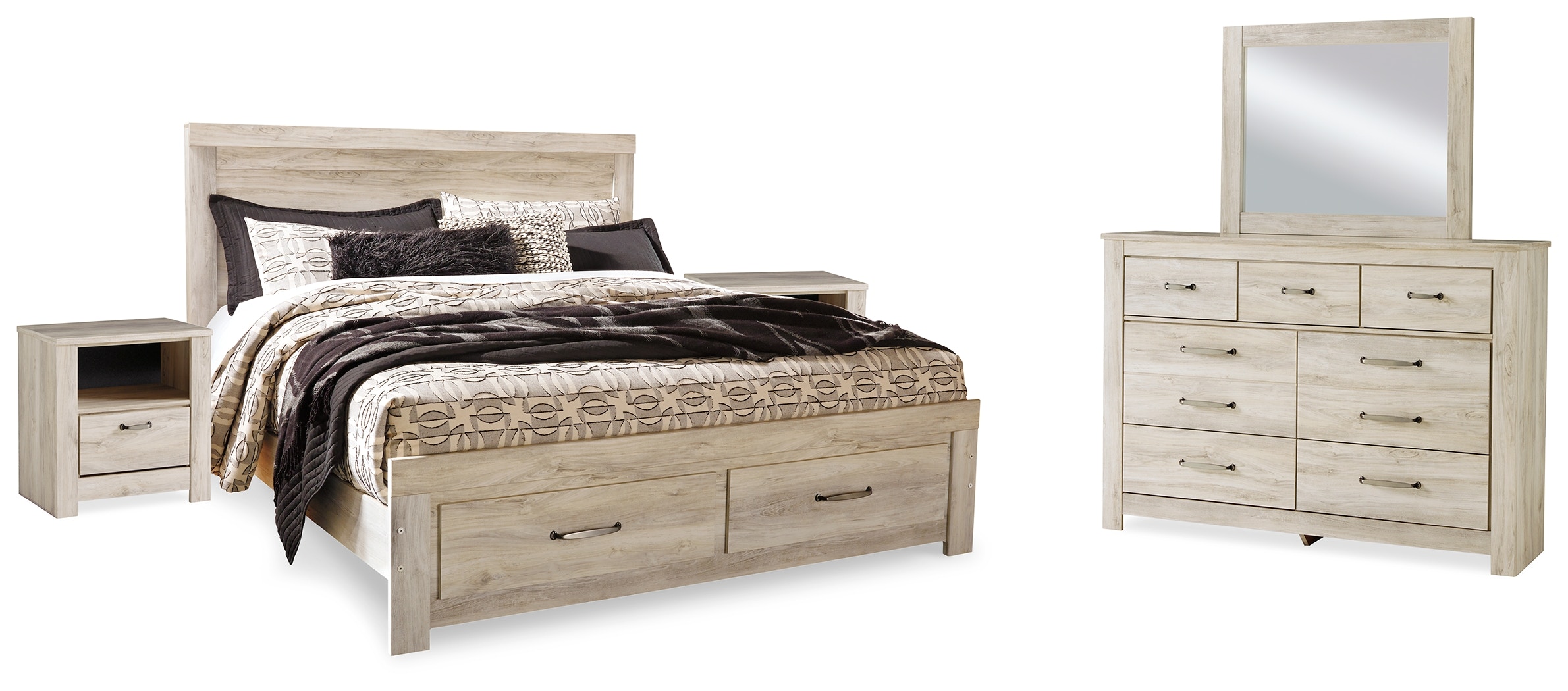 Ashley Bellaby Bellaby King Panel Storage Bed, Dresser, Mirror and 2 ...