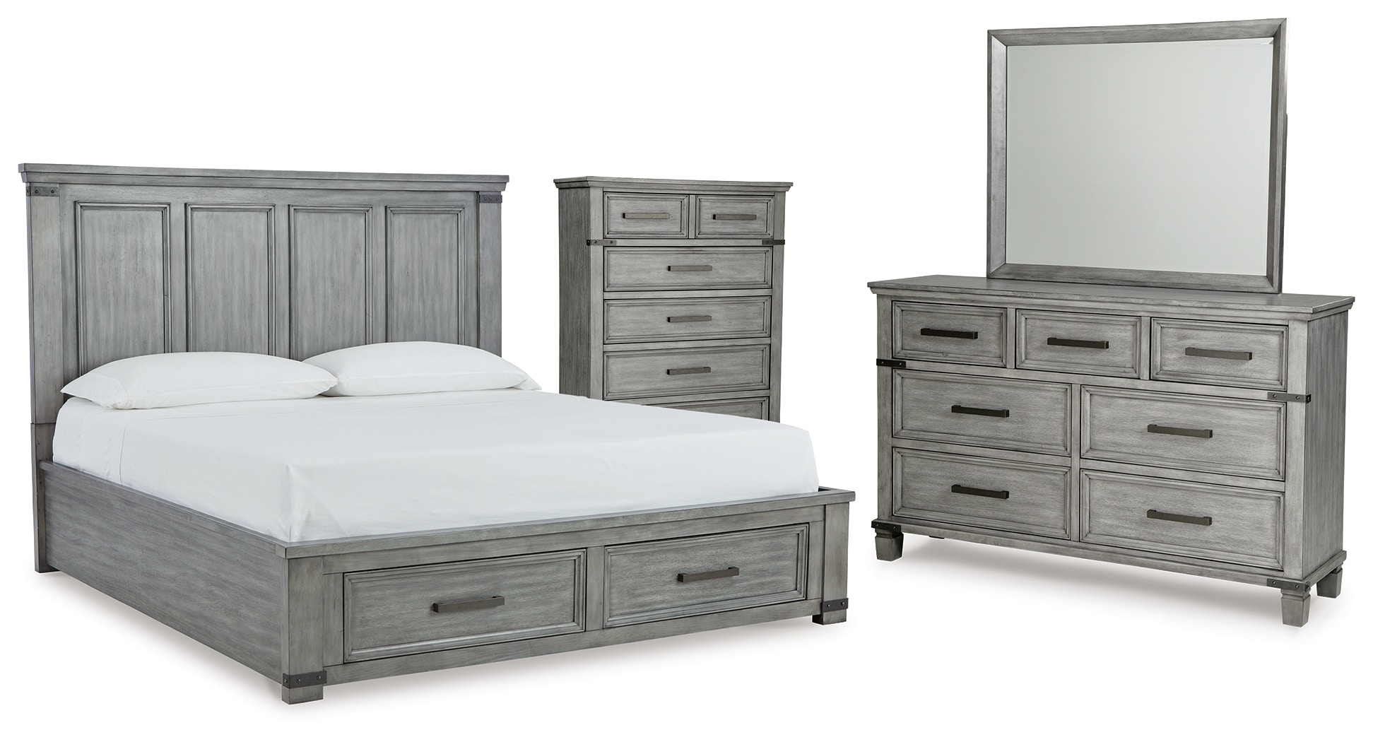 Ashley Russelyn Russelyn King Panel Storage Bed, Dresser, Mirror and ...