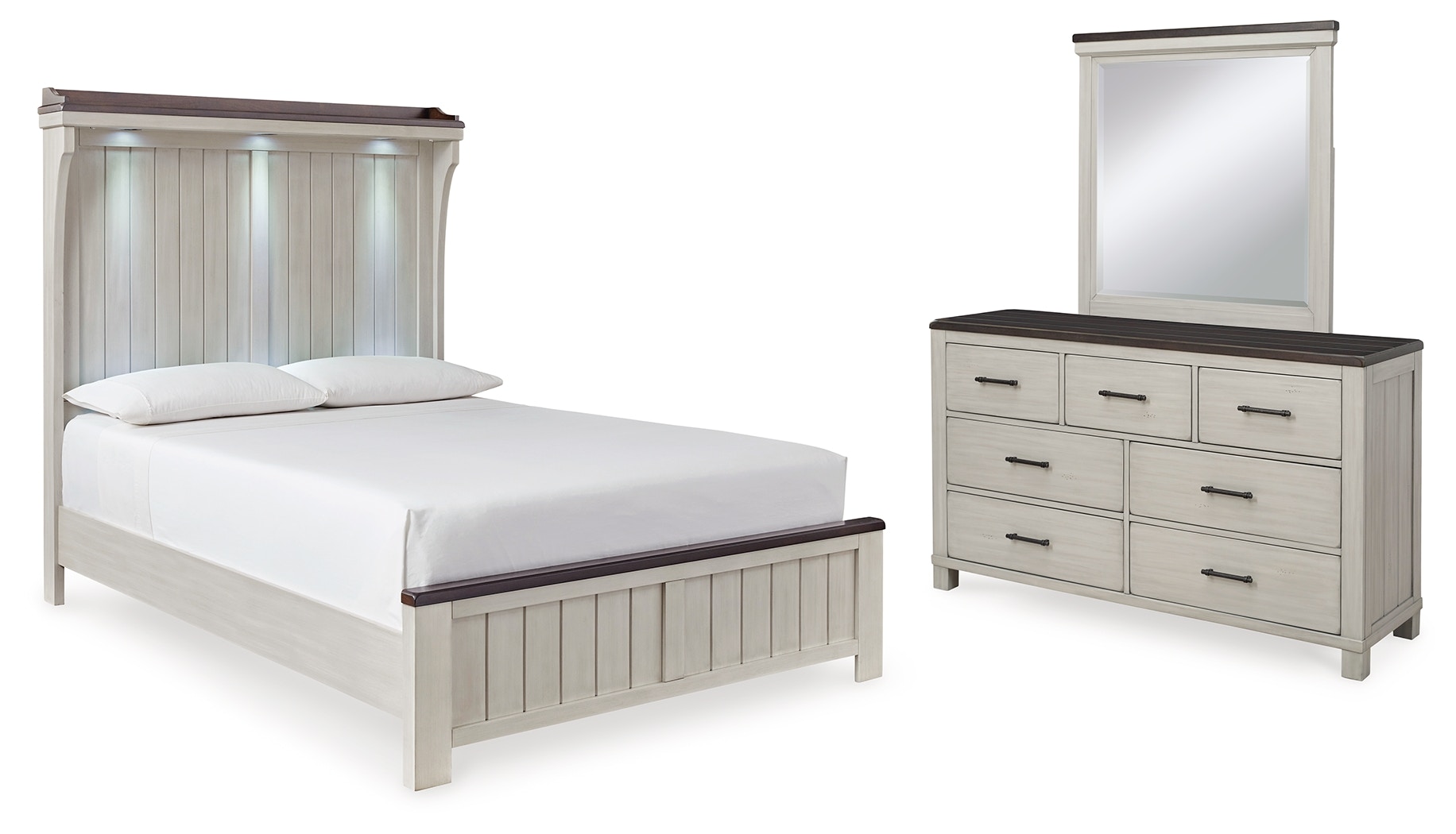 Signature Design by Ashley Bedroom Darborn Queen Panel Bed, Dresser and Mirror B796B3 | Hickory