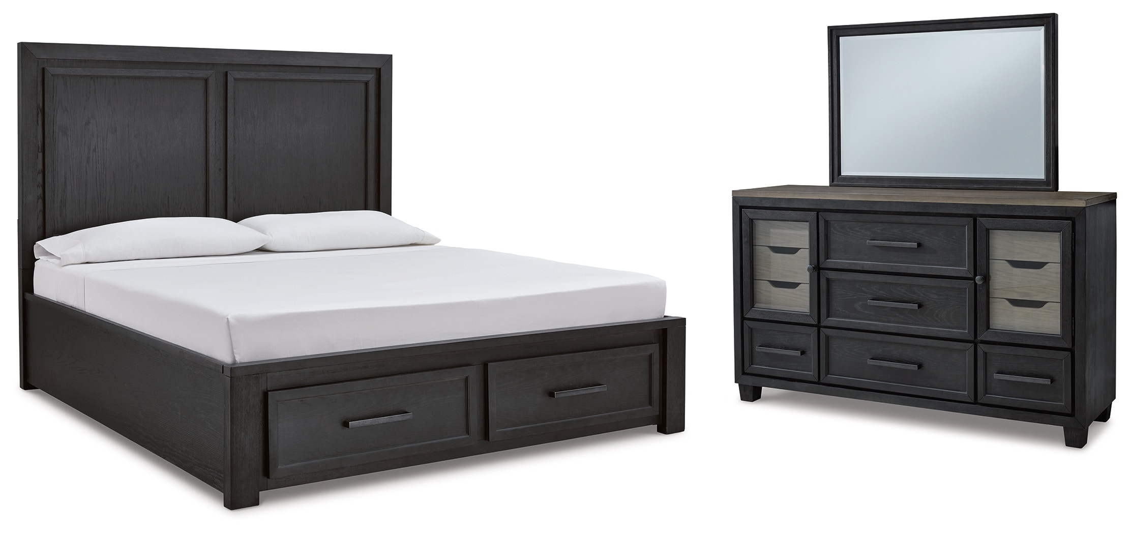 Ashley Foyland Foyland King Panel Storage Bed, Dresser and Mirror ...