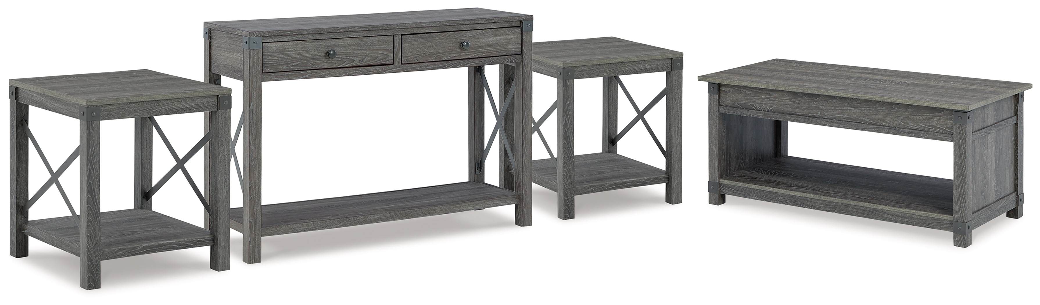 Signature Design by Ashley Living Room Freedan Lift top Coffee Table 2 End Tables and Console
