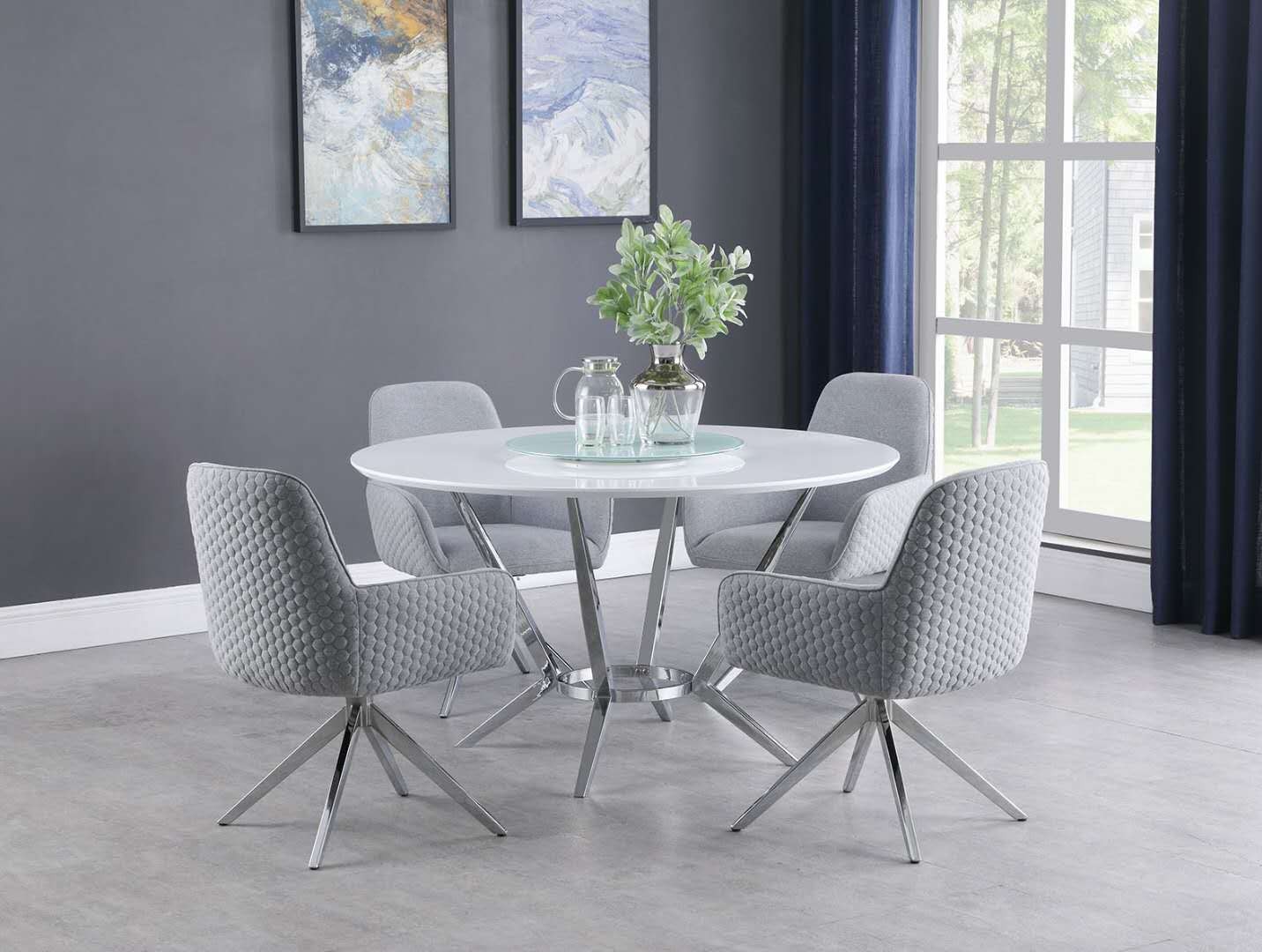 Abby Round 54 inch Lazy Susan Dining Table White High Gloss