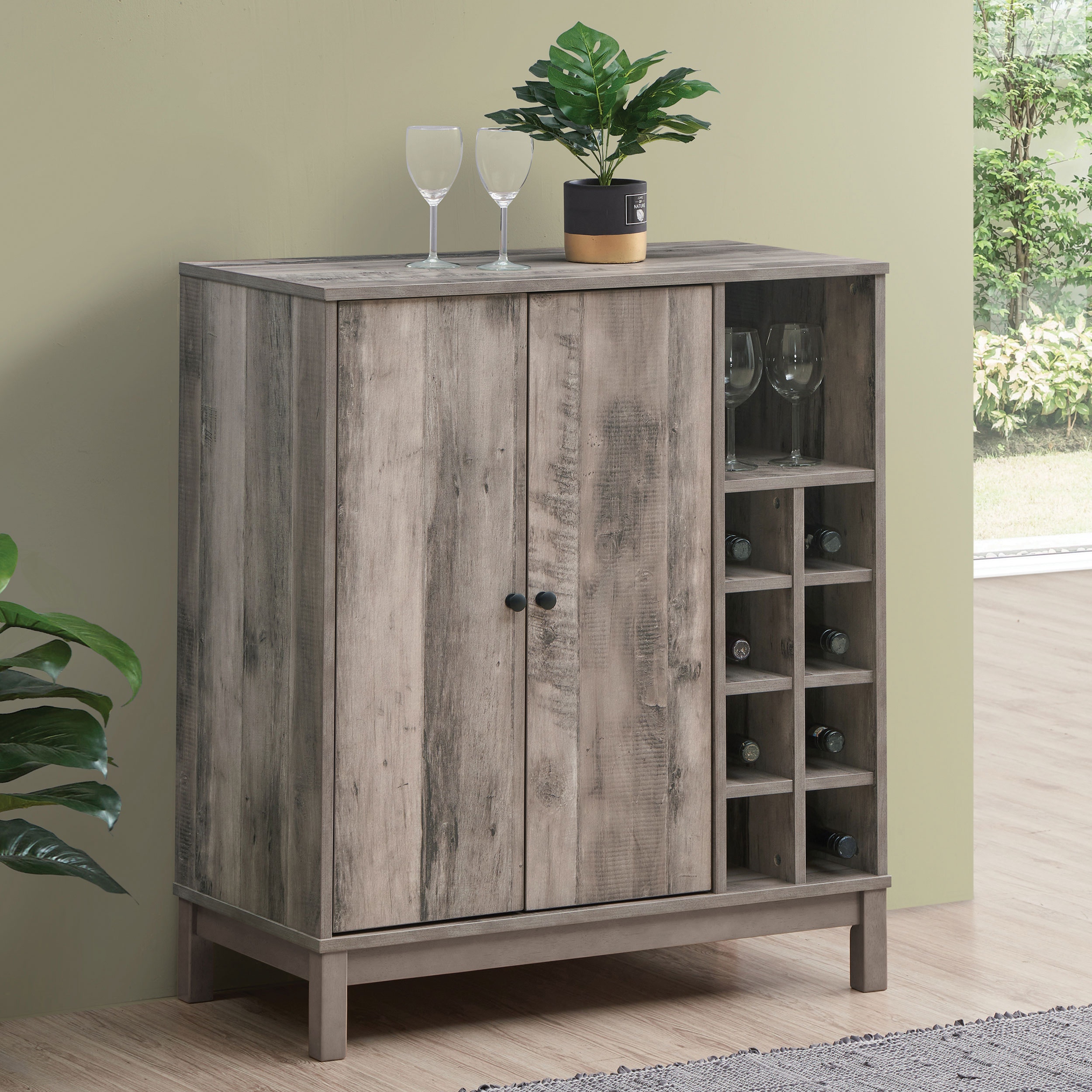 Cheyenne 2 door Home Bar Wine Cabinet Weathered Acacia