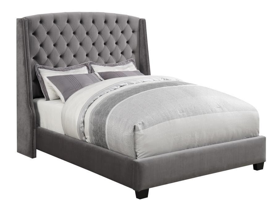 Coaster Bedroom Pissarro Upholstered California King Wingback Bed Grey 300515KW Wenz Home
