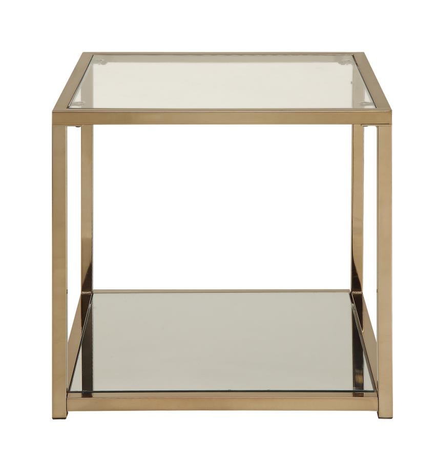 Coaster Living Room Cora Glass Top End Table Mirrored Shelf Chocolate ...