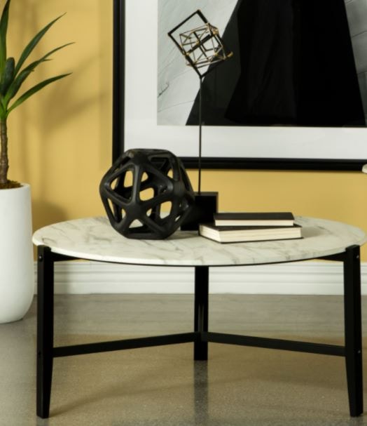 Round marble coffee table with black legs store