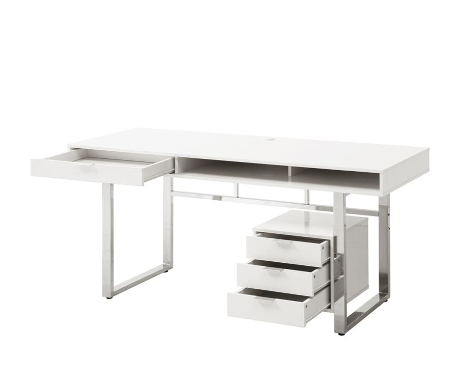 Coaster Home Office Whitman 65 inch 4 drawer Computer Desk White High Gloss 800897 Wenz Home