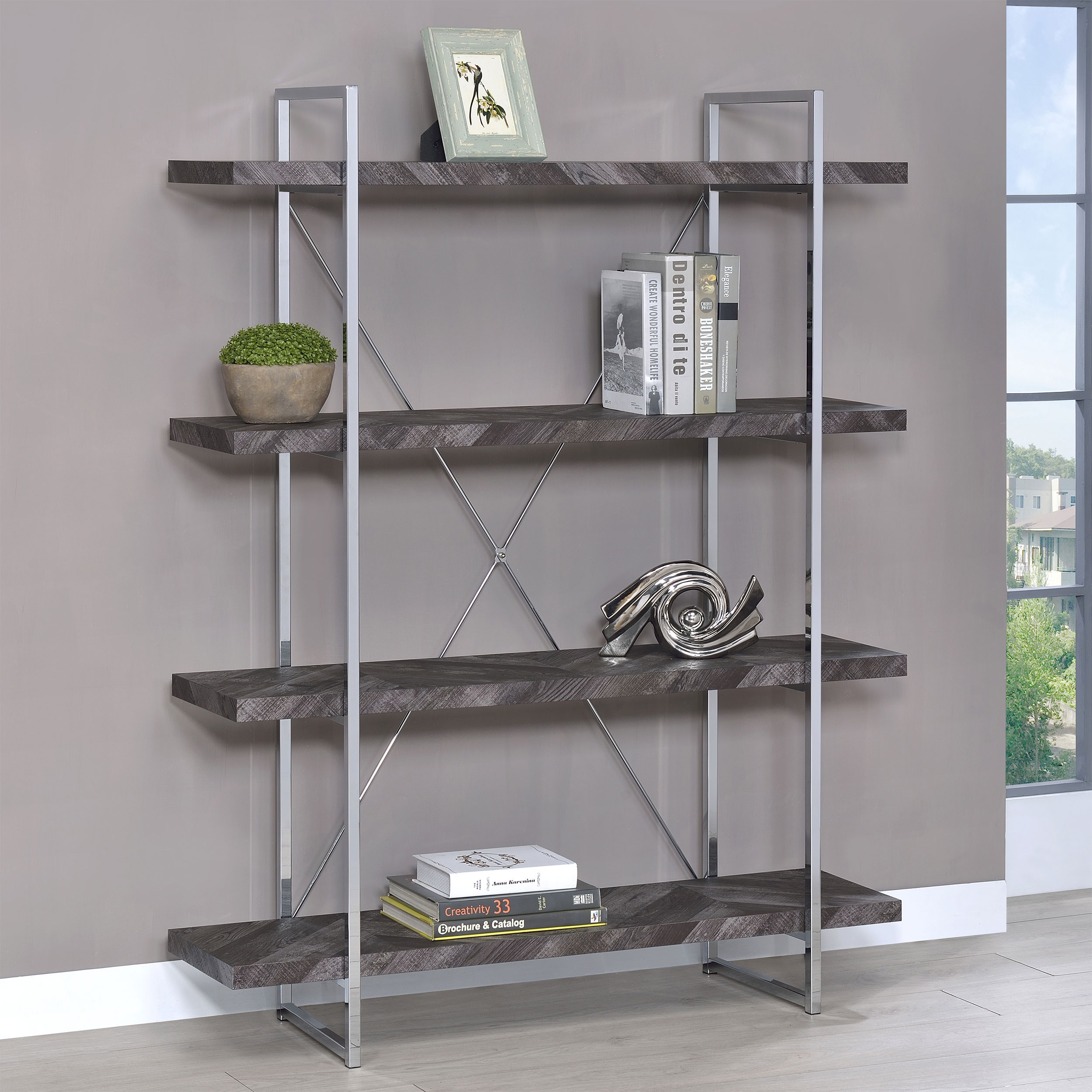 Rustic gray bookcase store