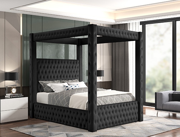 Crown Mark Bedroom Annabelle King Headboard + Footboard + Canopy + Slat ...