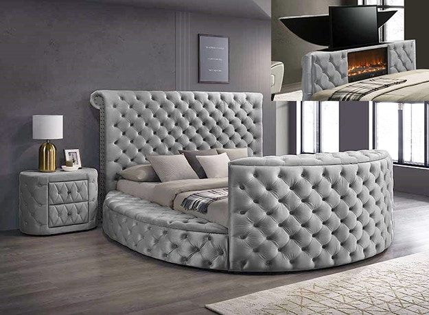 Crown Mark Bedroom Voltare Fireplace TV Lift Bed Grey 5212GY Weiss Furniture Company Latrobe