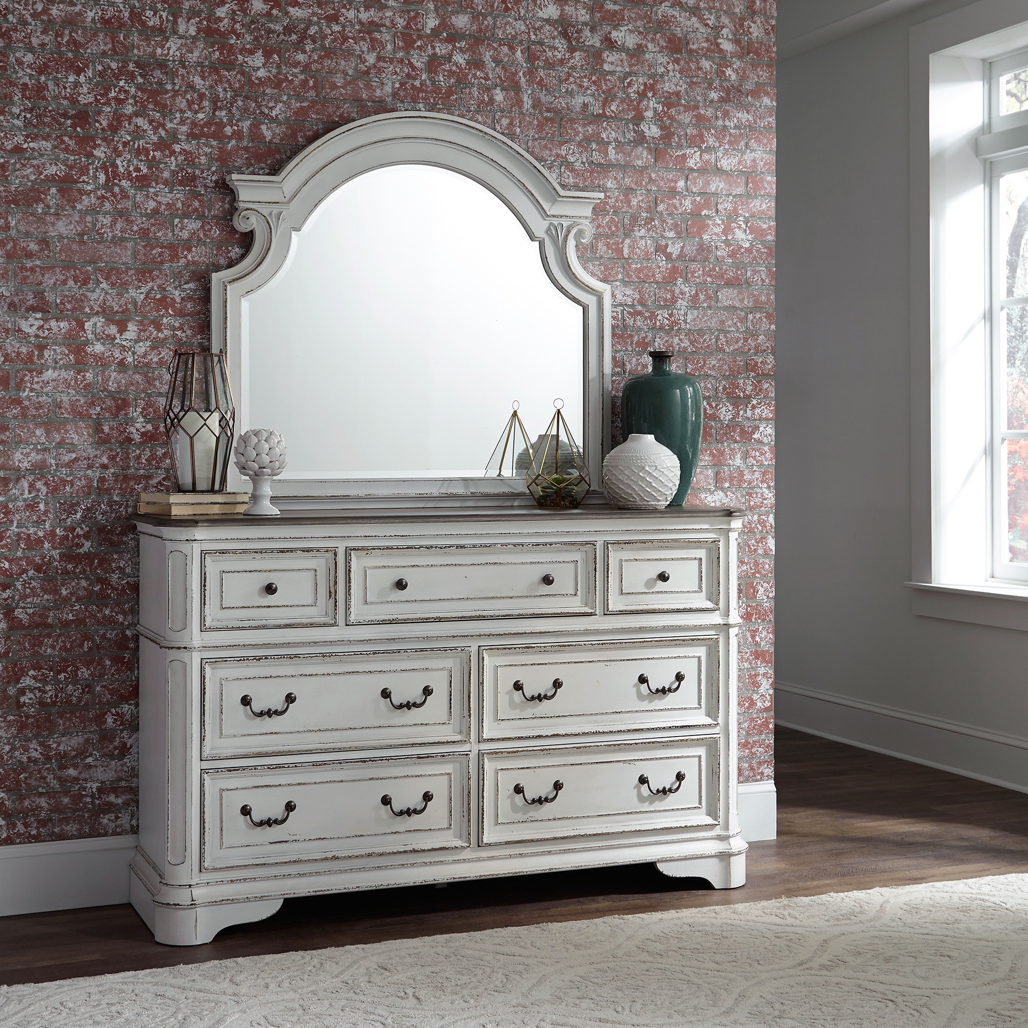 Liberty Furniture Bedroom Queen Uph Bed Dresser and Mirror Chest 244 BR QUBDMC Furniture Market