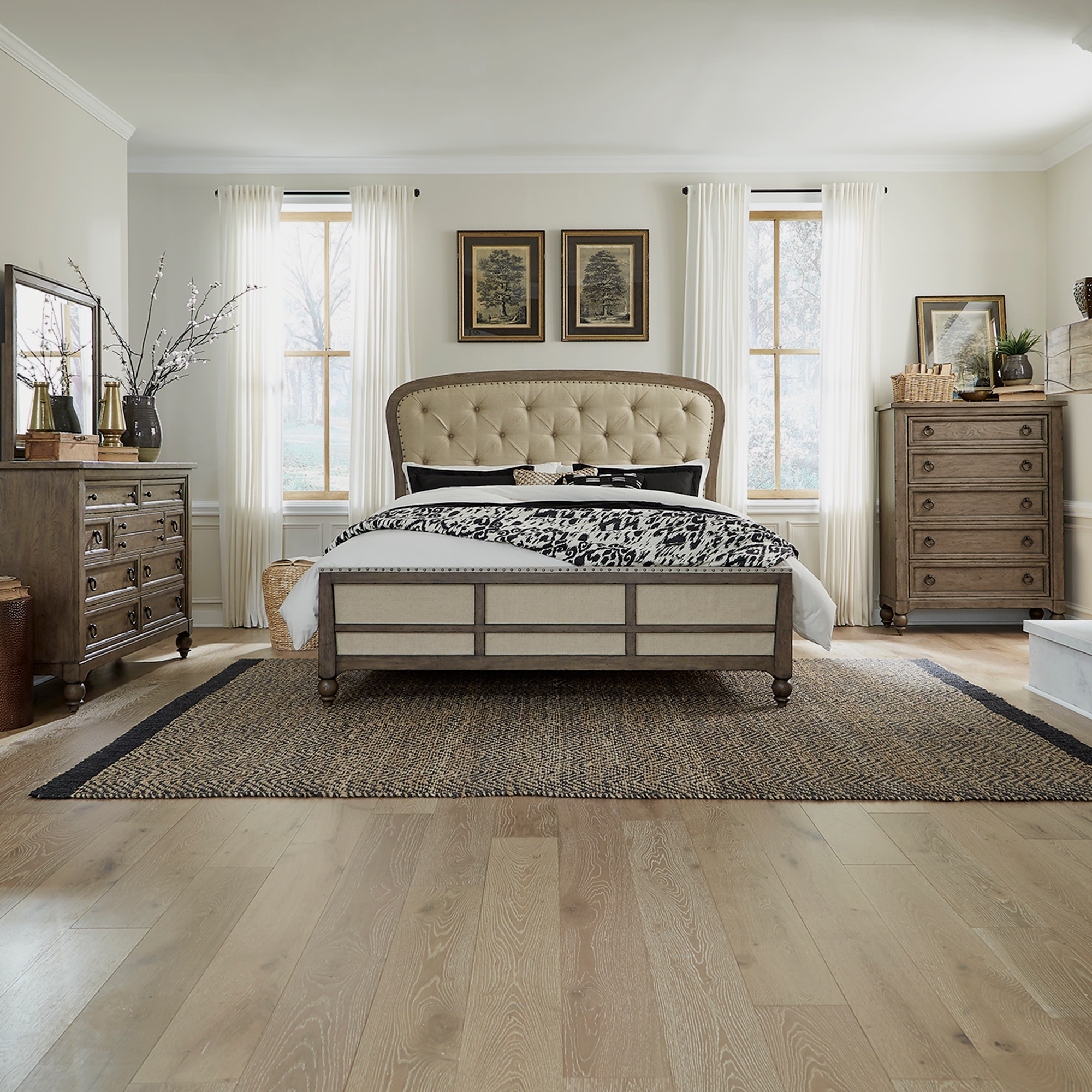 Liberty Furniture Americana Farmhouse King Shelter Bed Dresser and Mirror Chest 615 BR KSHDMC